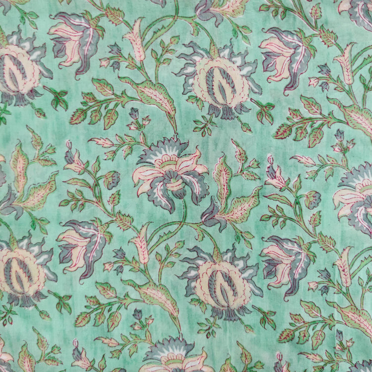Pure Cotton Jaipuri Green With Wild Jungle Jaal Hand Block Print Fabri ...