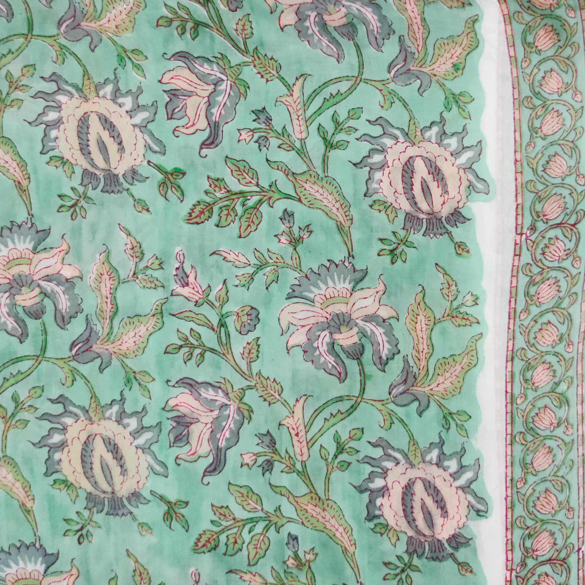 Pure Cotton Jaipuri Green With Wild Jungle Jaal Hand Block Print Fabri ...