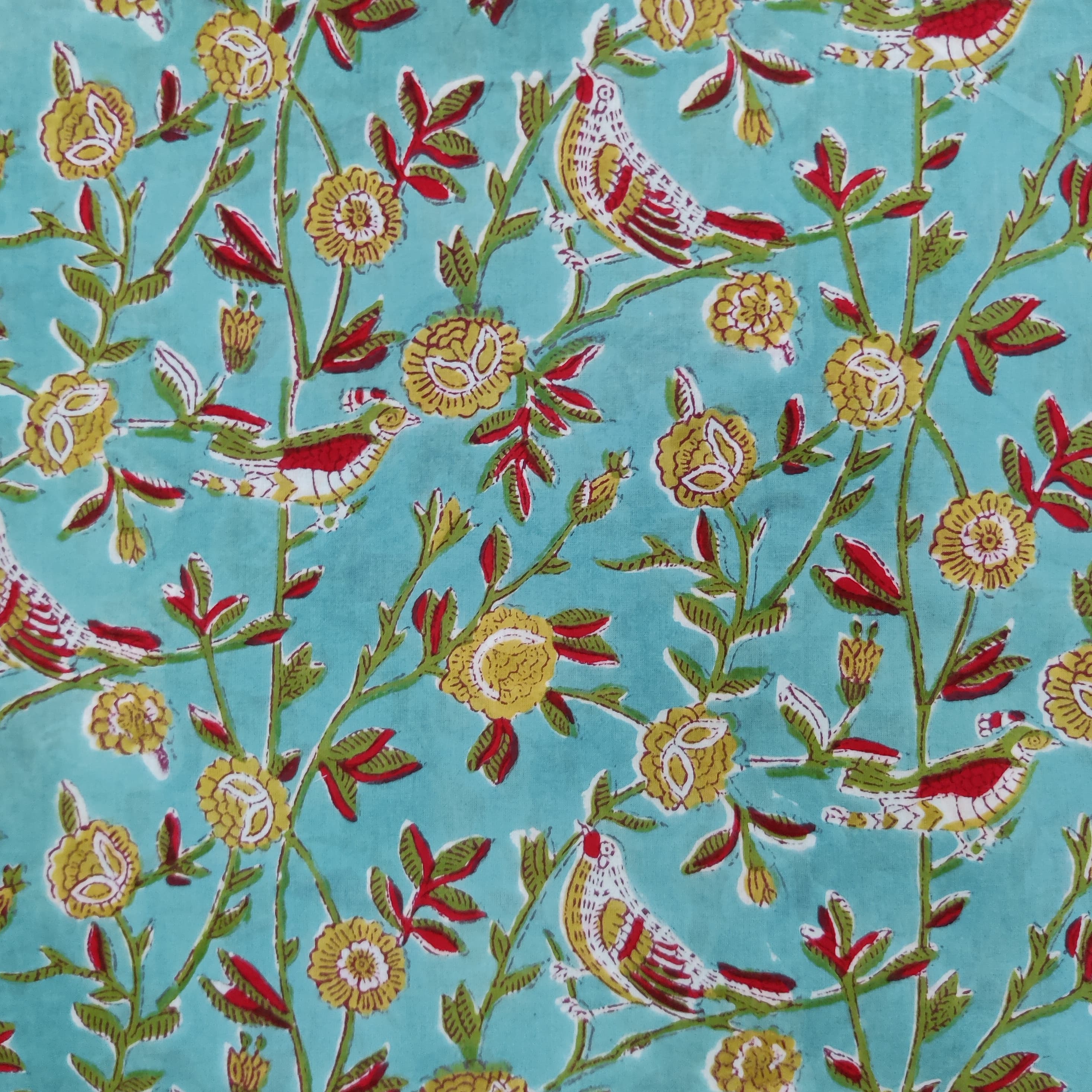 Pure Cotton Jaipuri Light Blue With Bird On A Tree Jaal Hand Block Pri ...
