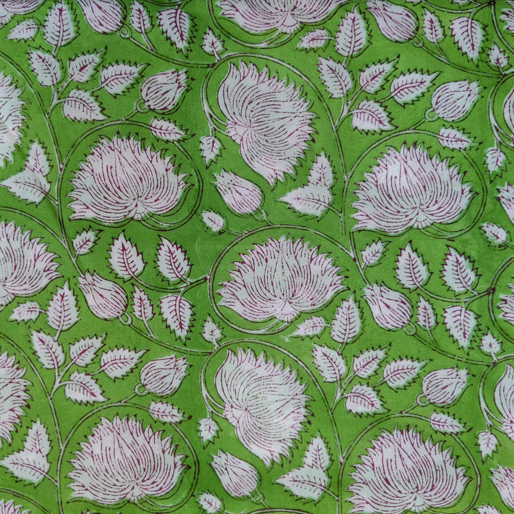 Precut 2 Meter Pure Cotton Jaipuri Light Green With Big Wild Lotus Jaa ...