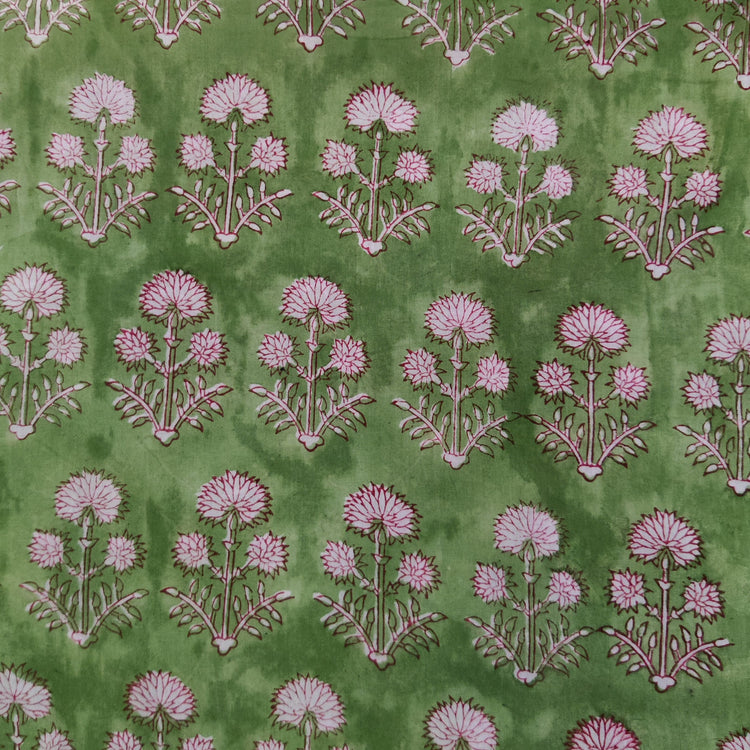 Pure Cotton Jaipuri Pastel Green With Flower Plant Motif Hand Bock Pri ...