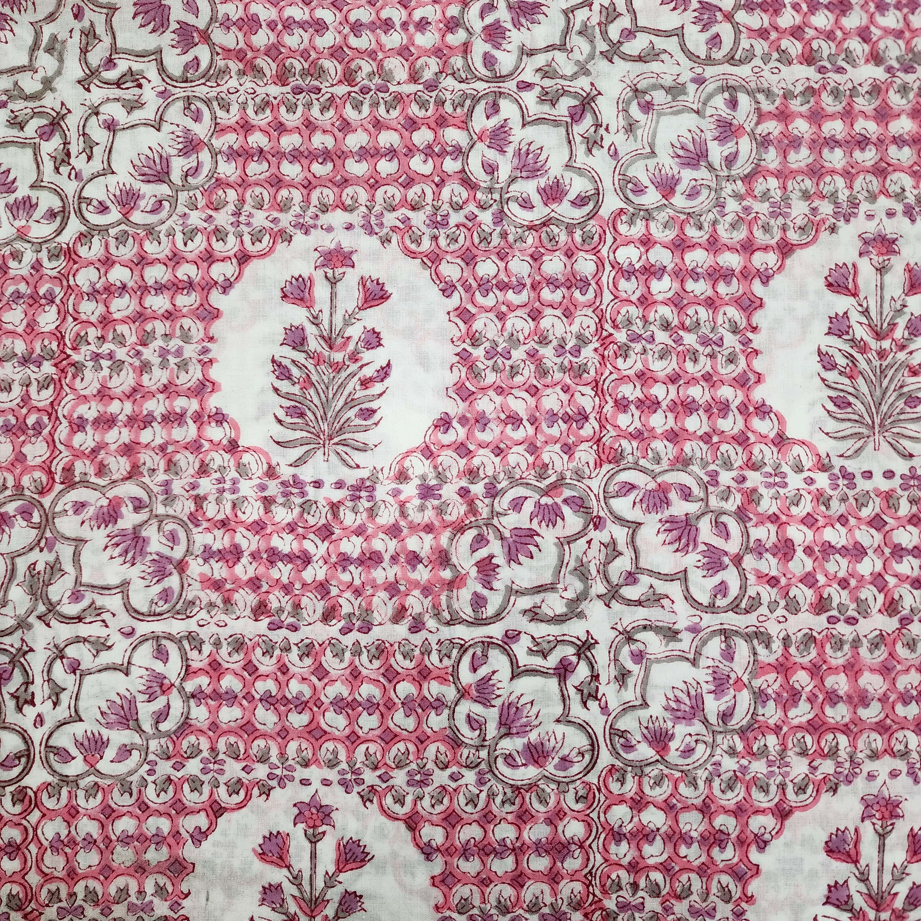 Pure Cotton Jaipuri Pink With Mughal Flower Hand Block Print Fabric ...