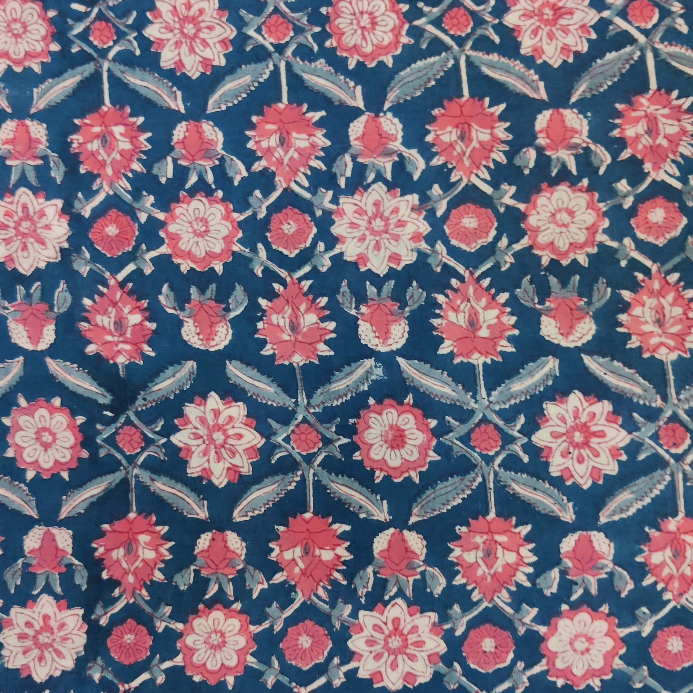 Pure Cotton Jaipuri Pink With Peach And Cream All Over Pattern Hand Bl ...