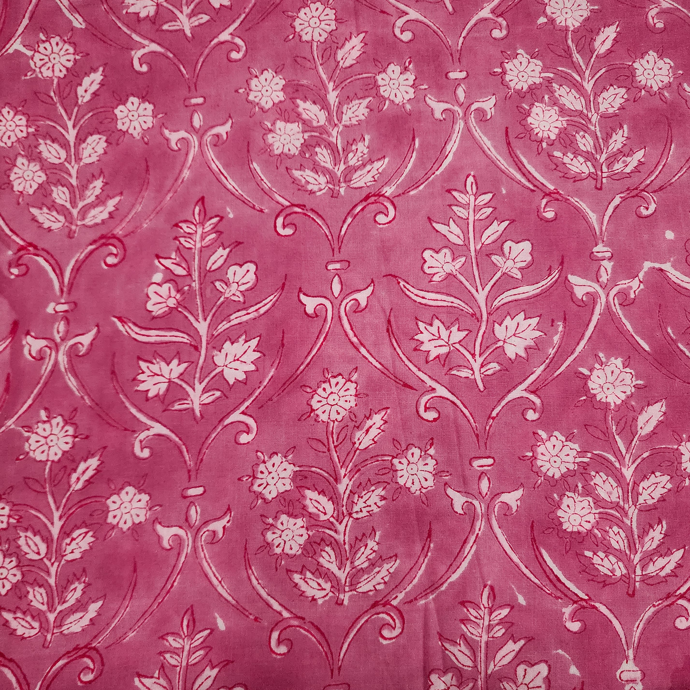 Pure Cotton Jaipuri Pink With White All Over Floral Pattern Jaal Hand ...