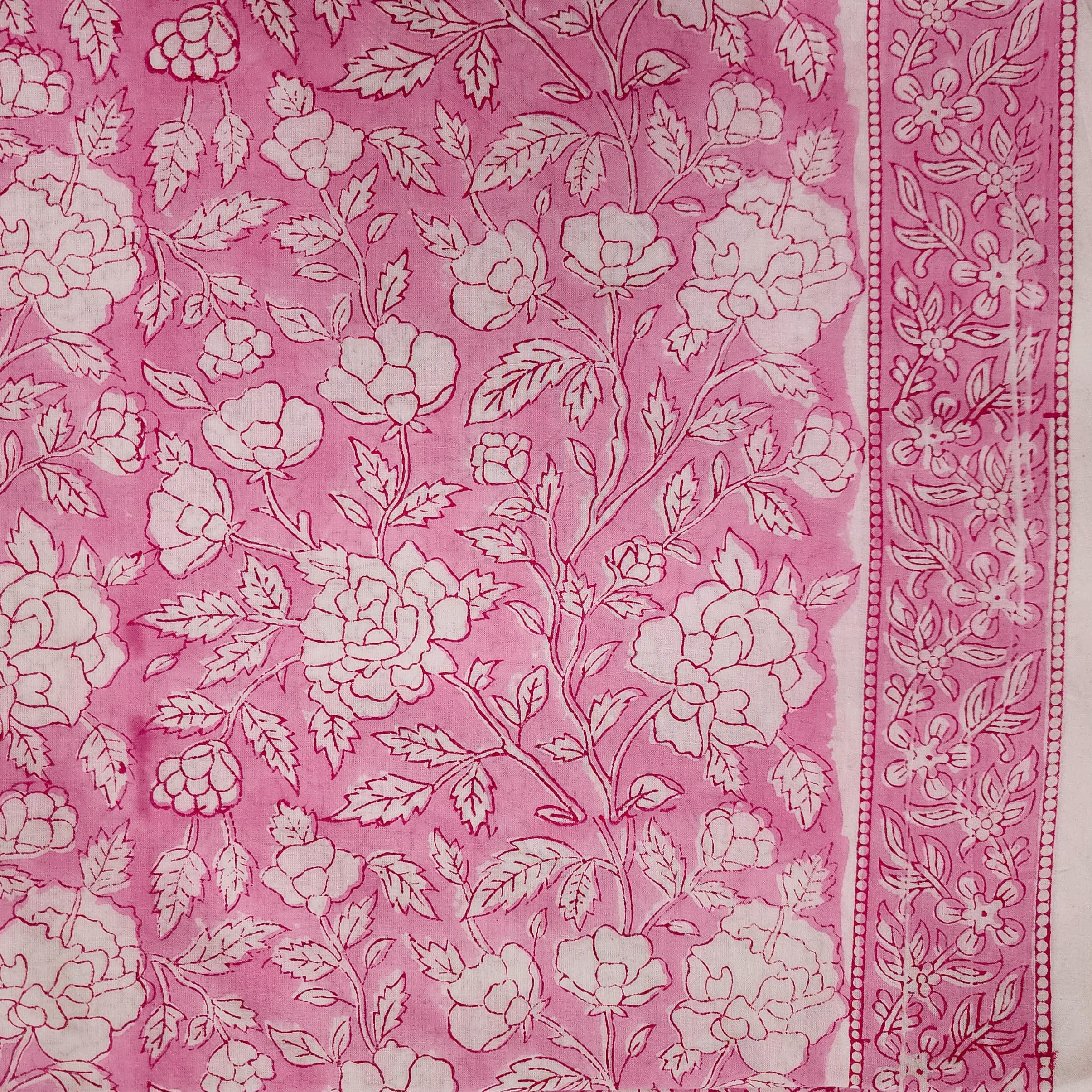 Pure Cotton Jaipuri Pink With White Simpe Floral Jaal Hand Block Print ...