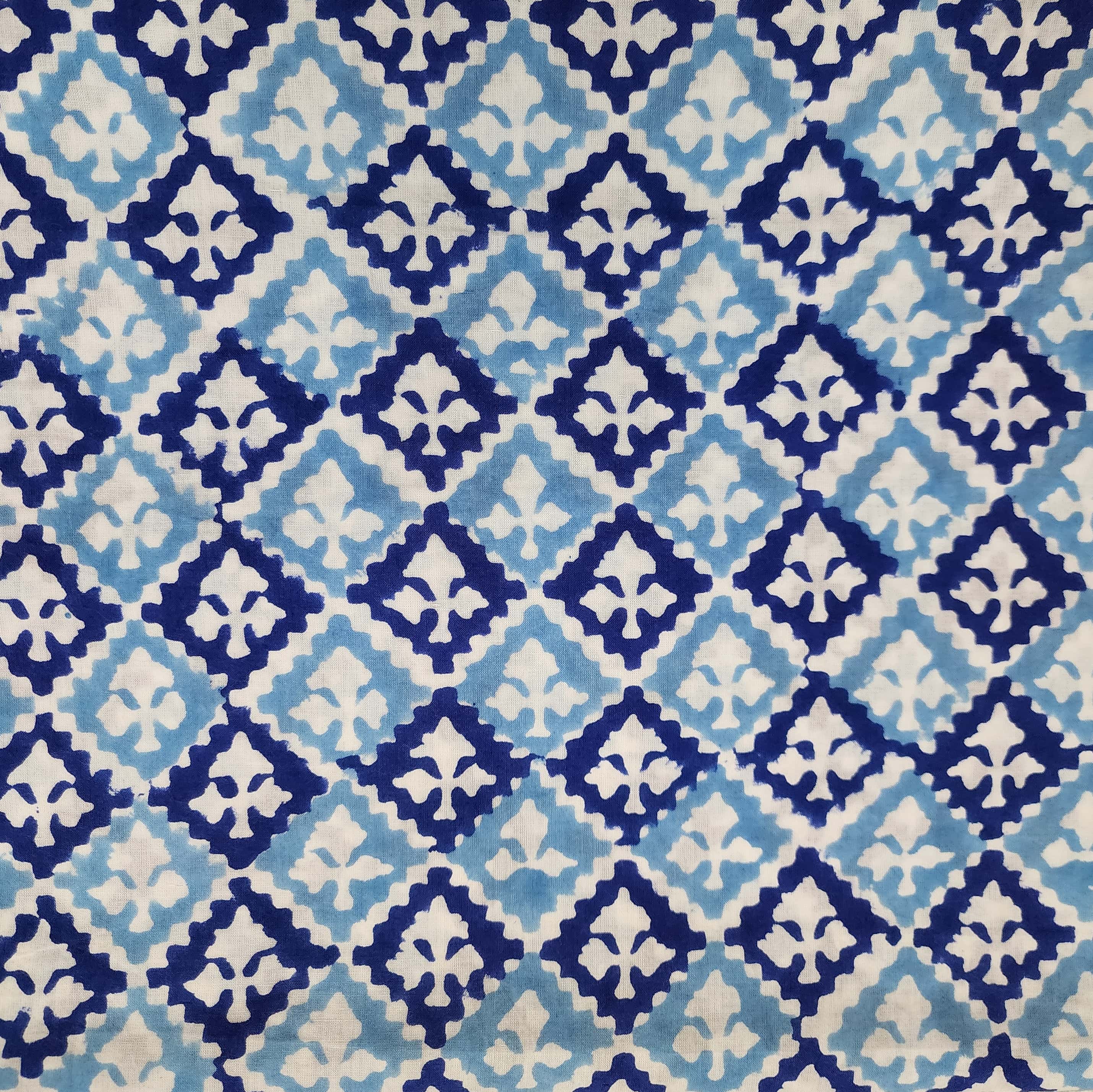 Pure Cotton Jaipuri Shades Of Blue All Over Pattern Hand Block Print F ...