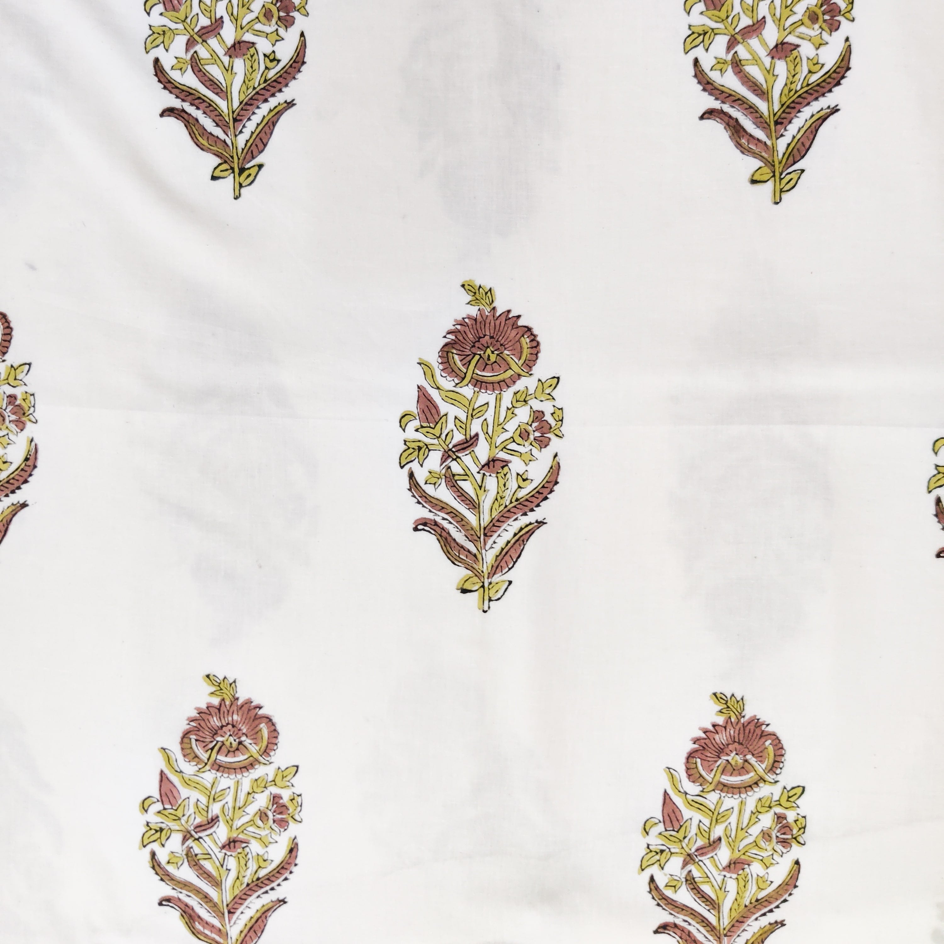 Pure Cotton Jaipuri White With Brown Flowers Motifs Hand Block Print F ...
