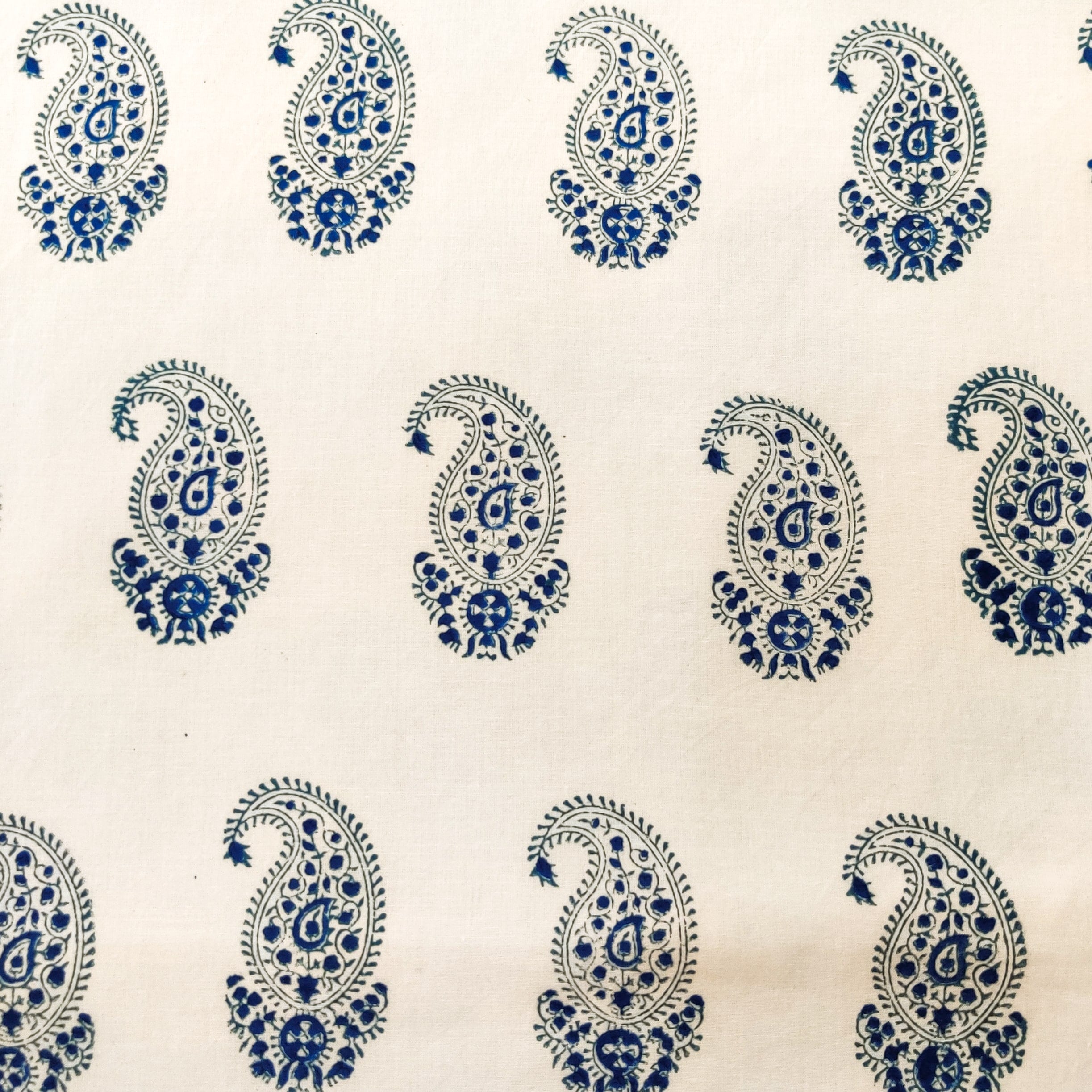 Pure Cotton Jaipuri White With Kairi Motif Hand Block Print Fabric ...