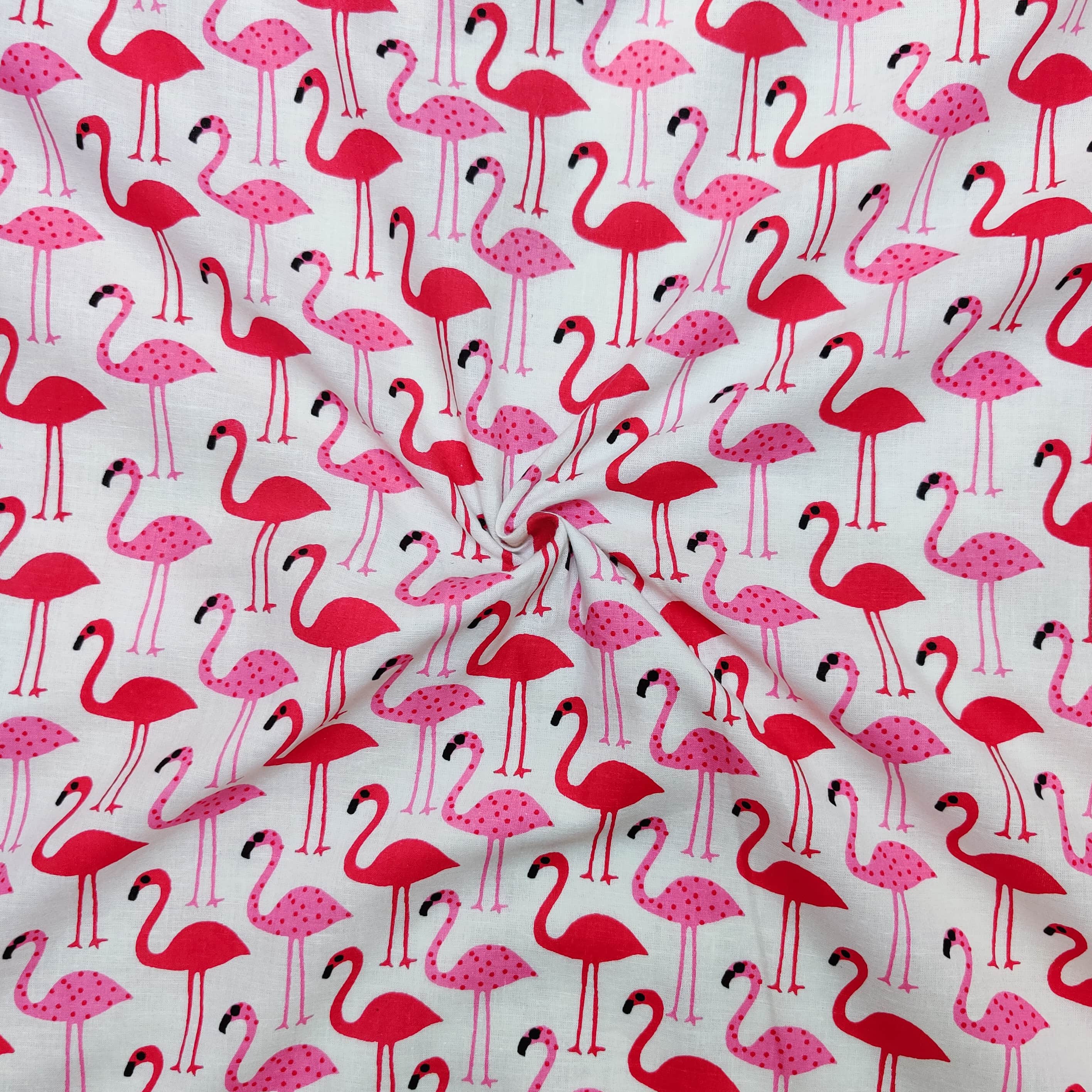 Pure Cotton Jaipuri White With Red Pink Flamingo Hand Block Print Fabr ...