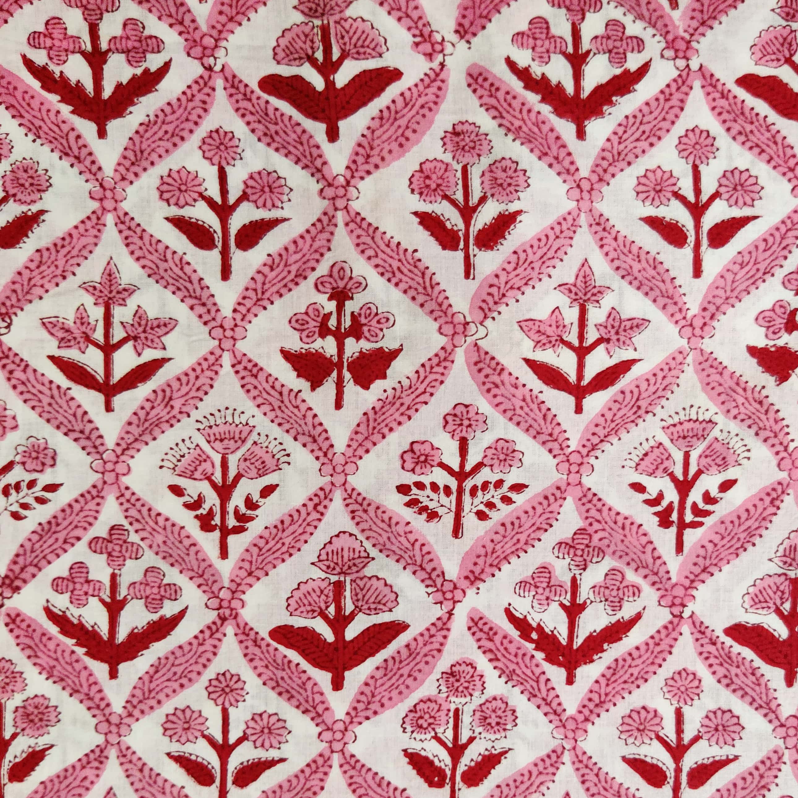 Pure Cotton Jaipuri White With Shades Of Pink And Red Floral All Over ...