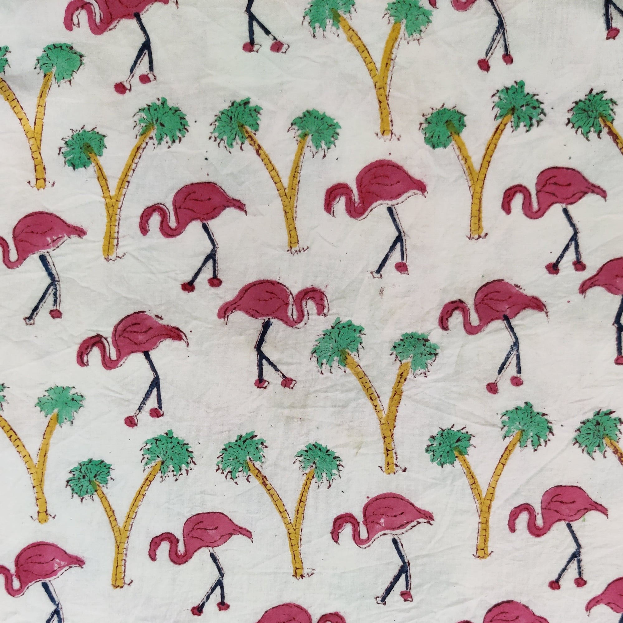 Pure Cotton Jaipuri White With Tropical Flamingo Hand Block Print Blou ...