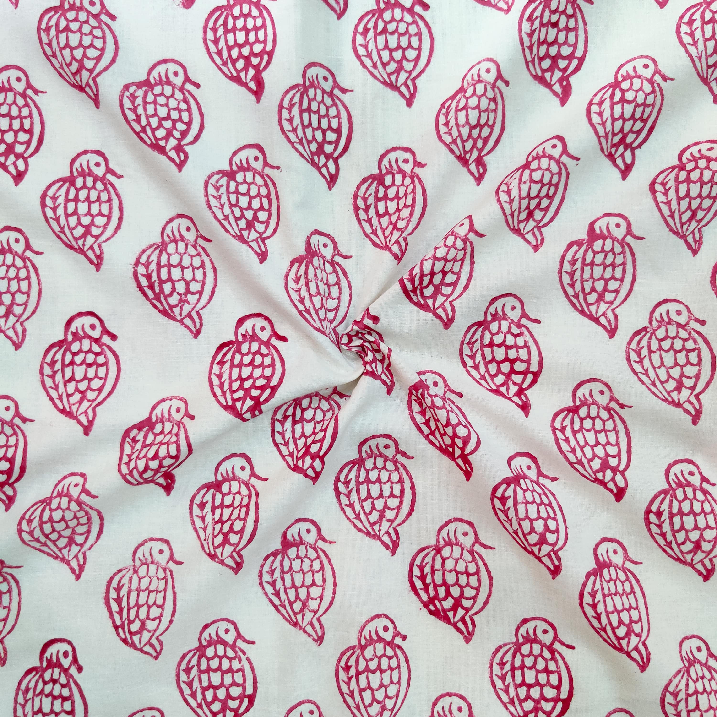 Pure Cotton Jaipuri White With Vulture Hand Block Print Fabric – Sanskruti