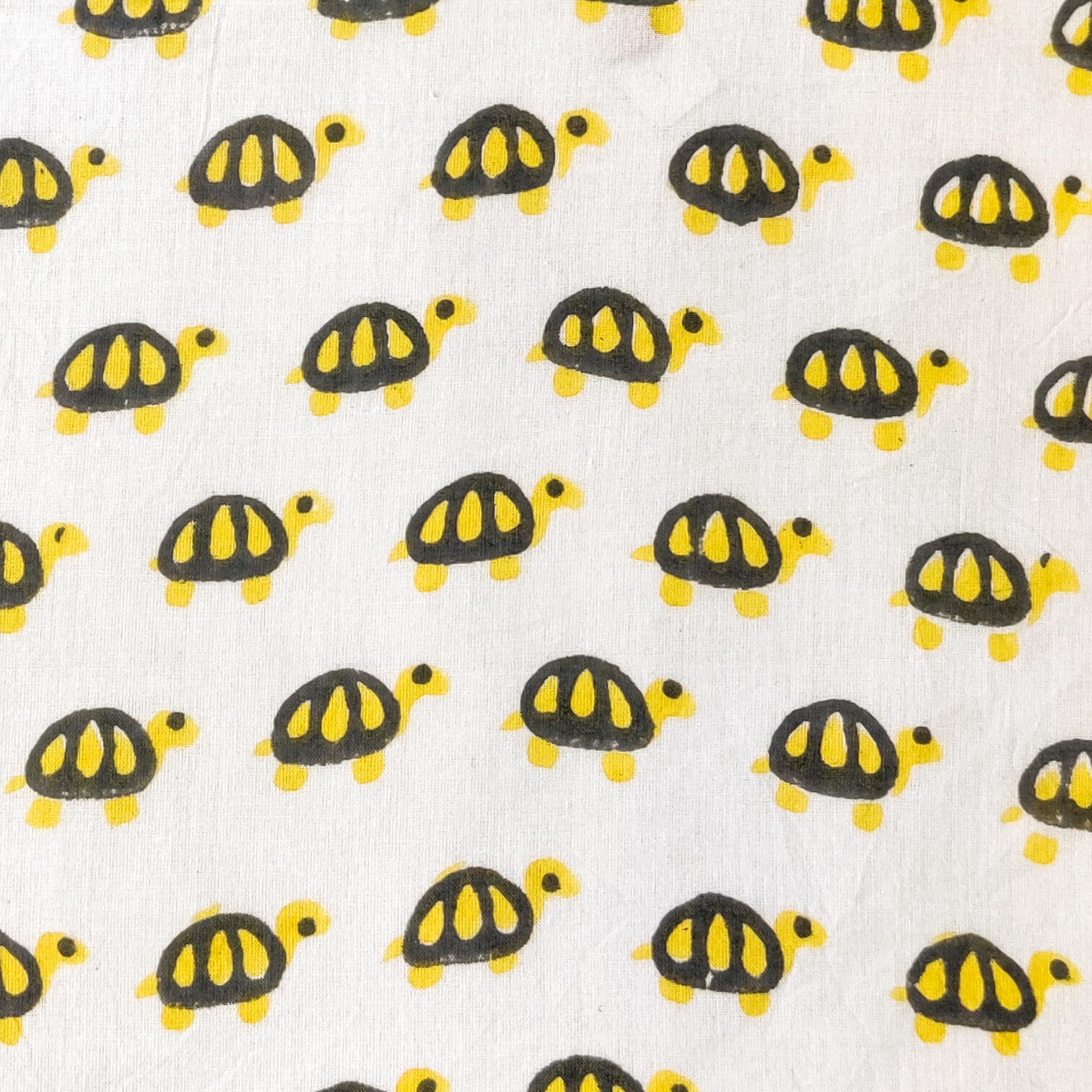 Pure Cotton Jaipuri White With Yellow And Grey Turtle Hand Block Print ...