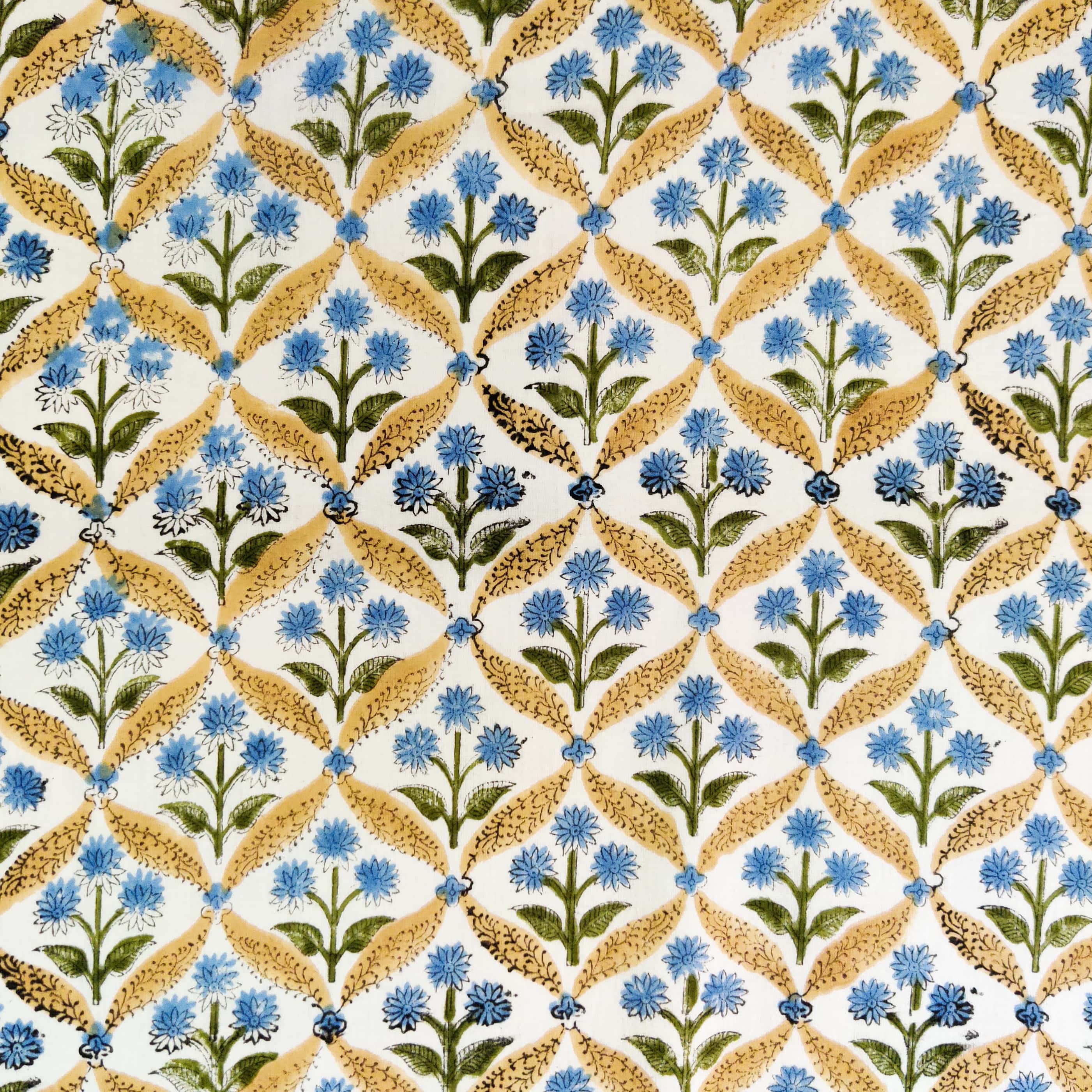 Pure Cotton Jaipuri White With Yellow Pattern With Plant In Between Ha ...