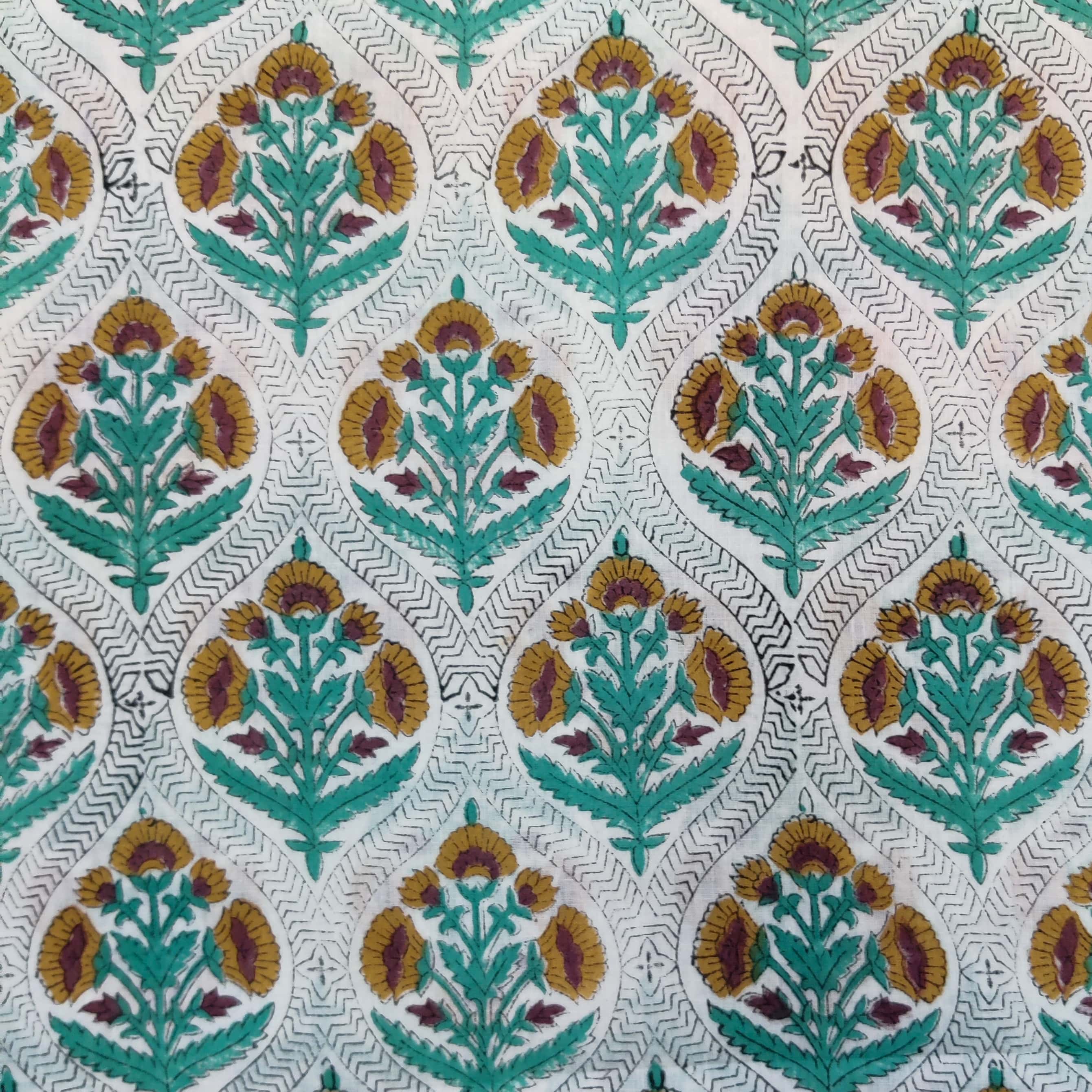 Pure Cotton Jaipuri White With Zig Zag Jaali And A Plant In The Middle ...