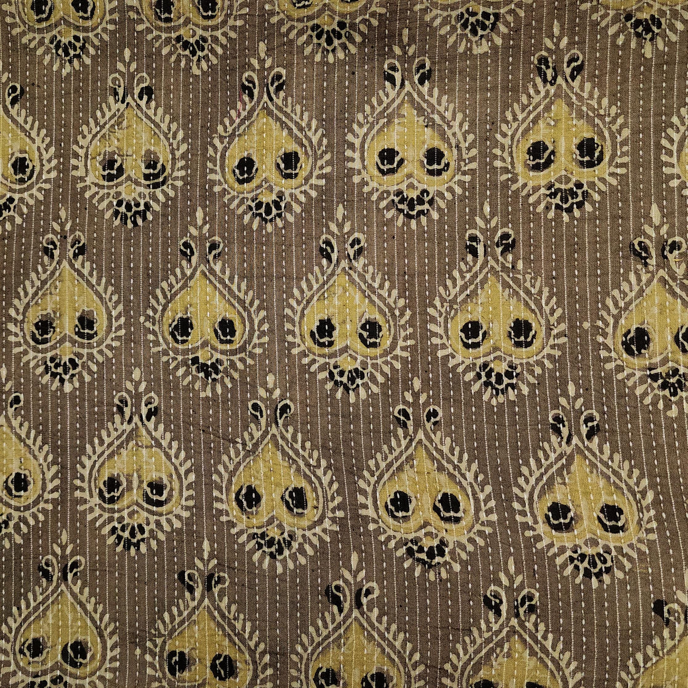 Pure Cotton Kaatha Ajrak Mehendi Brown Paan Motif Hand Block Print Fab ...