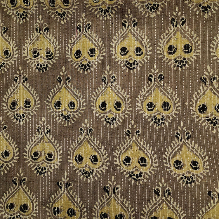 Pure Cotton Kaatha Ajrak Mehendi Brown Paan Motif Hand Block Print Fab ...