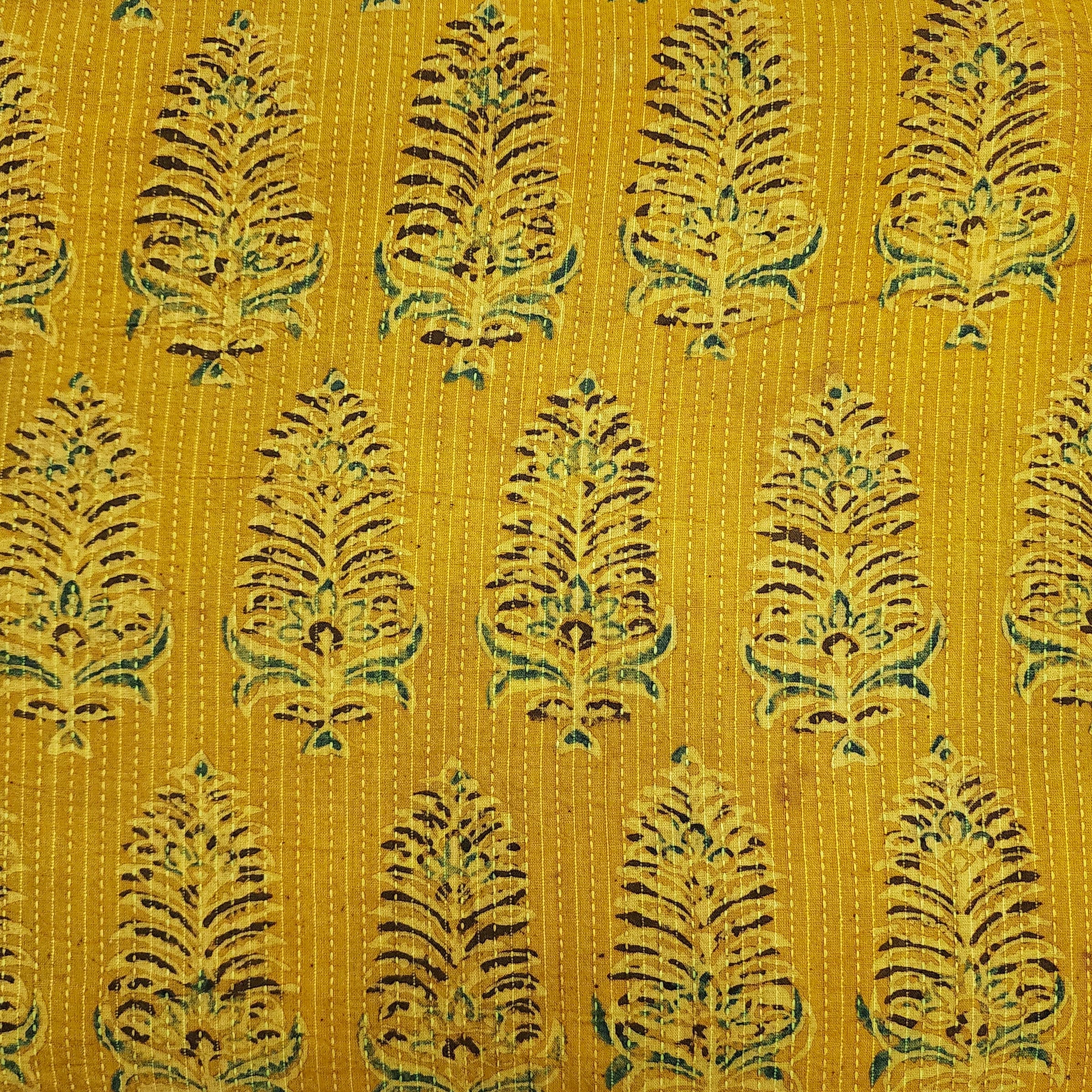 Pure Cotton Kaatha Turmeric With Big Flower Bud Hand Block Print Fabri ...
