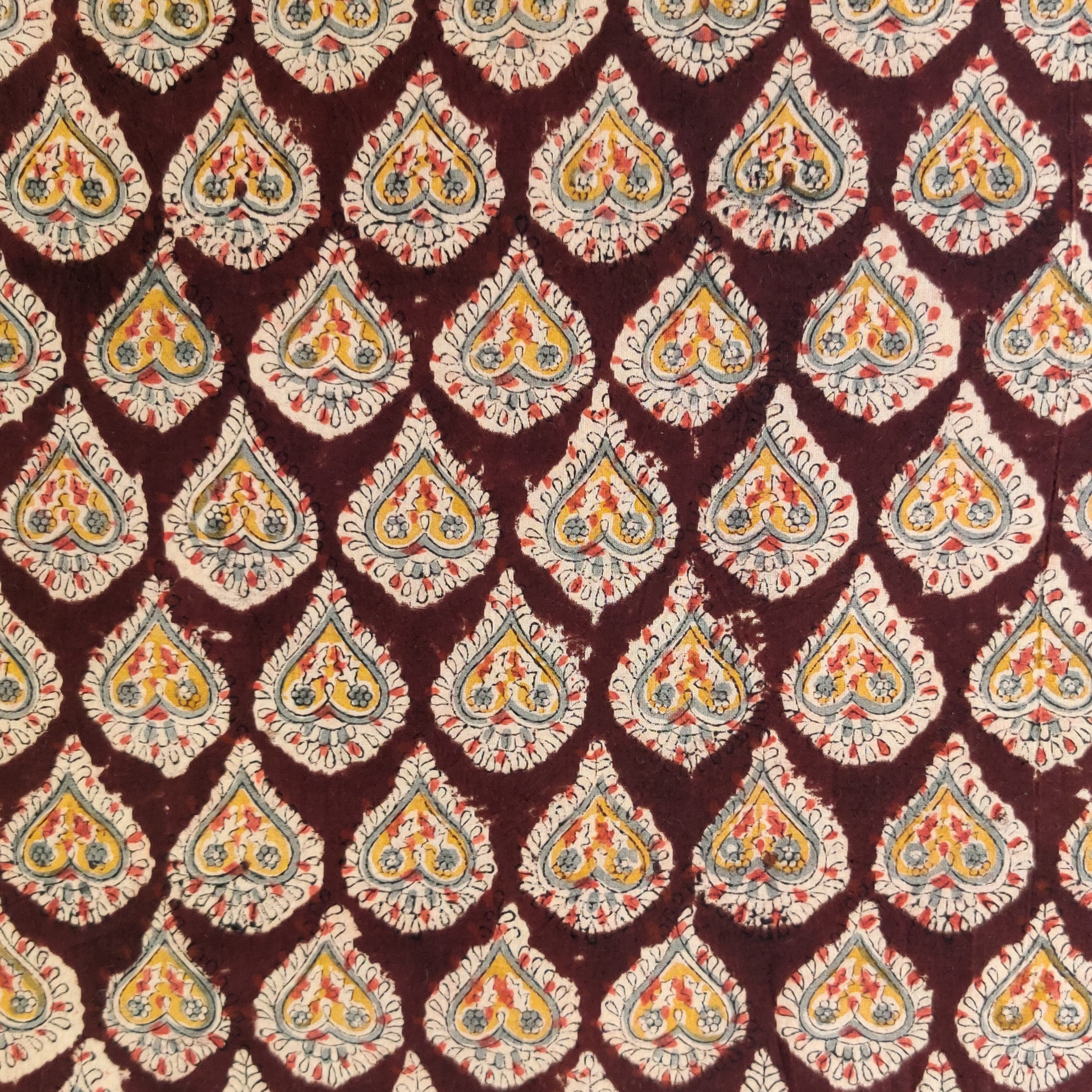 Pure Cotton Kalamkari Brown With Mehendi Motif Hand Block Print Fabric ...