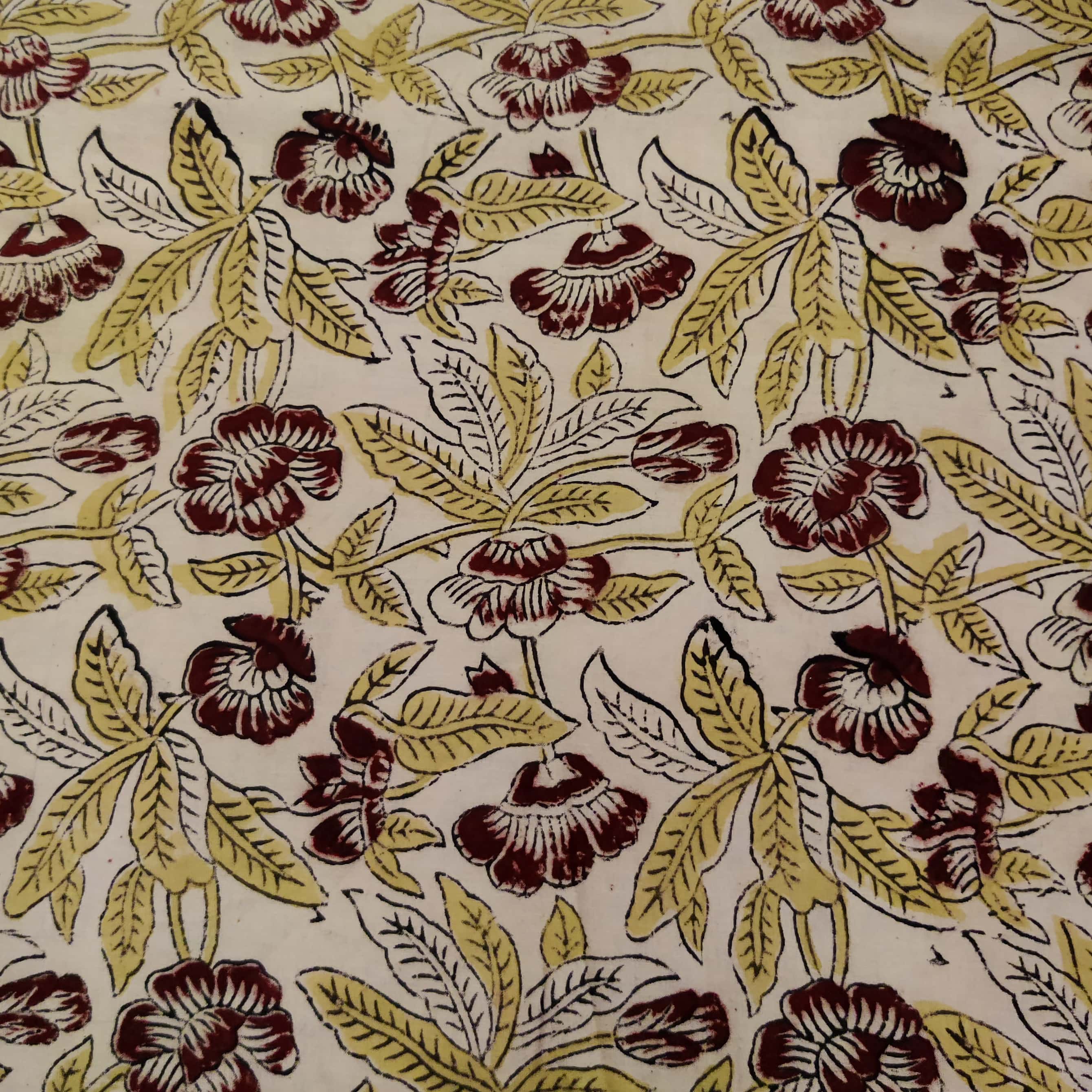 Pure Cotton Kalamkari Cream With Wild Brown Floral Jaal Hand Block Pri ...