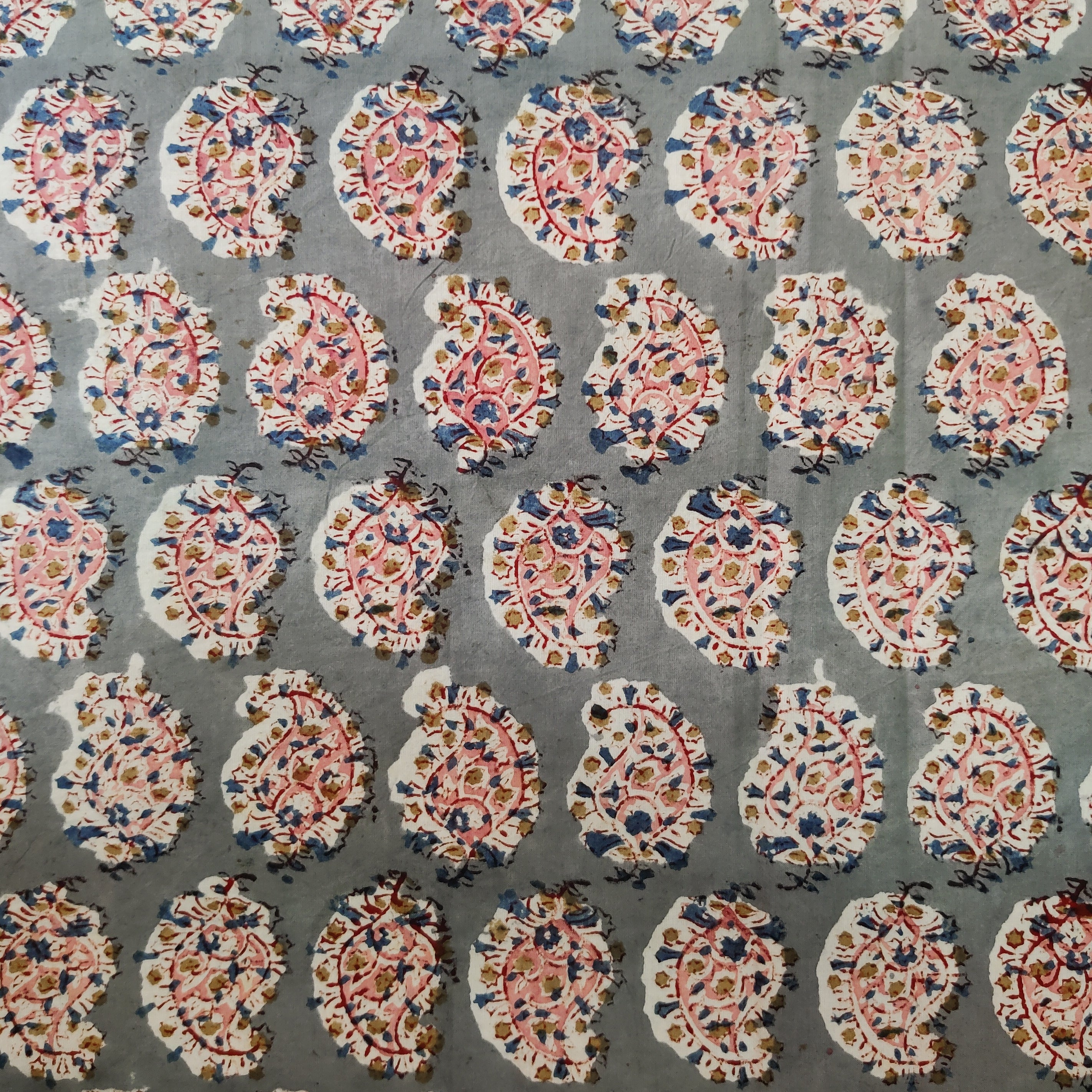 Pure Cotton Double Process Kalamkari Grey With Kaccha Aam Hand Block P ...