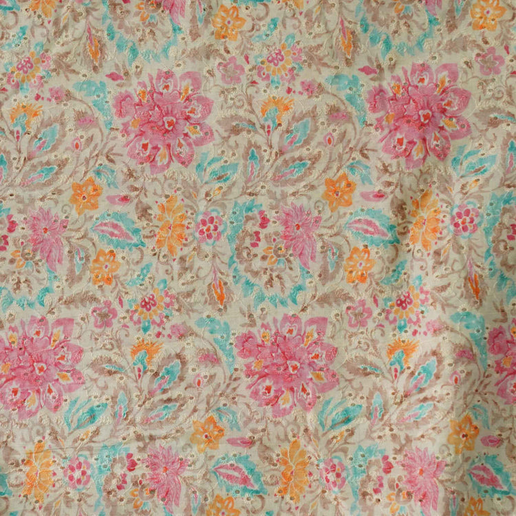 Pure Cotton Light Beige With Pastel Floral Printed Fabric – Sanskruti