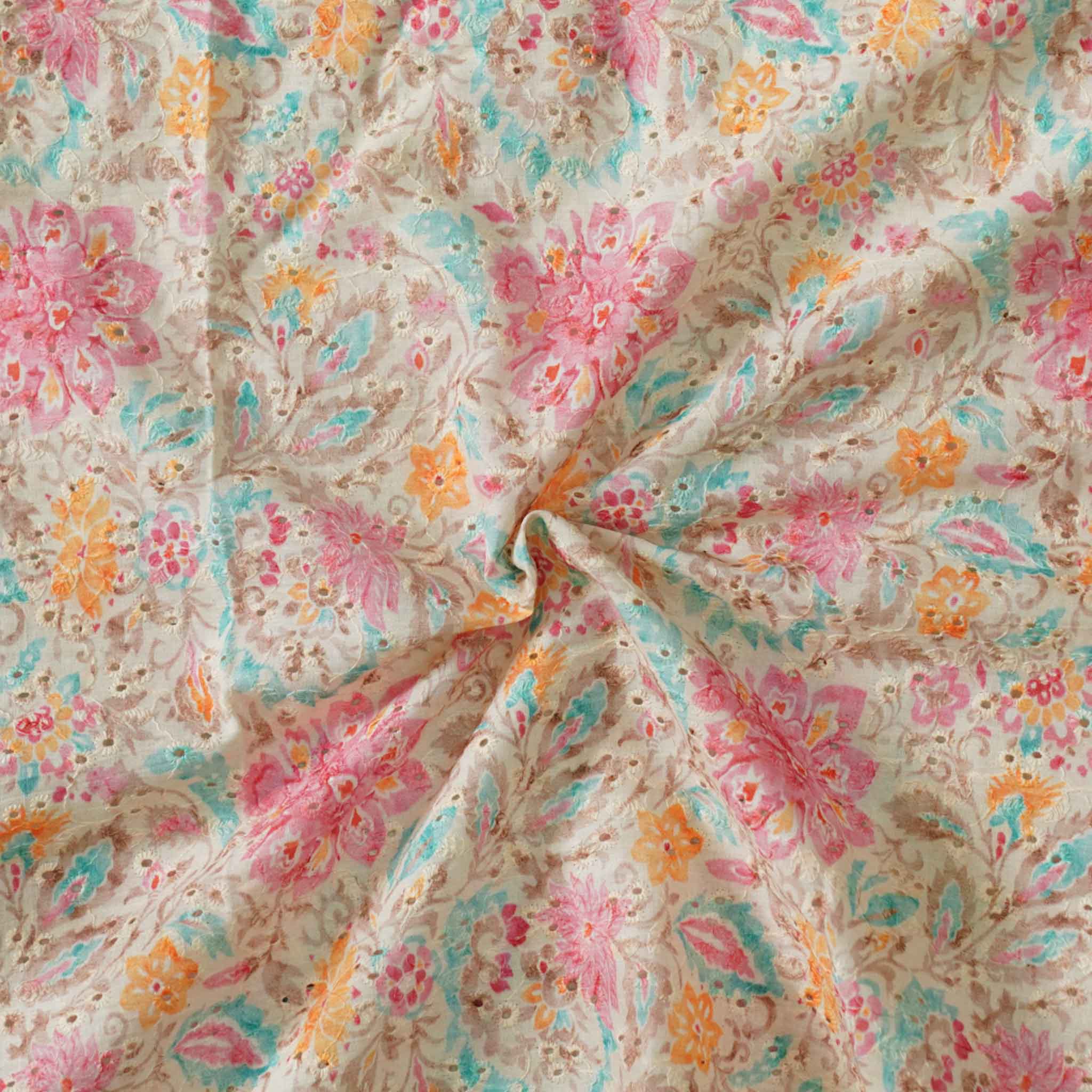 Pure Cotton Light Beige With Pastel Floral Printed Fabric – Sanskruti