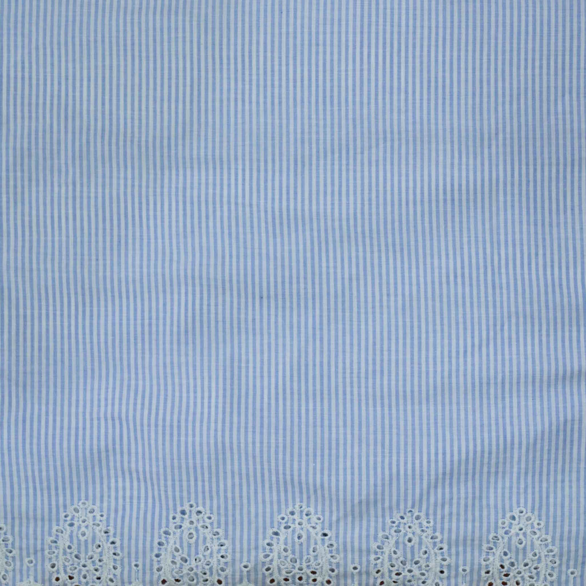Precut 1 Meter Pure Cotton Light Blue Stries Fabric With Embroidered S ...