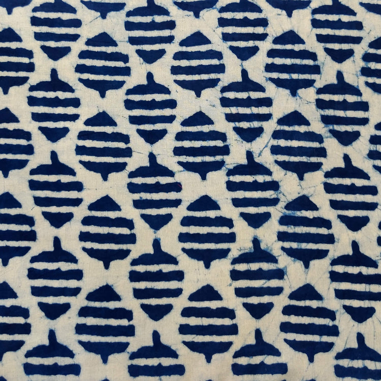Pure Cotton Light Indigo With Dark Indigo Dashed Leaf Motif Hand Block ...
