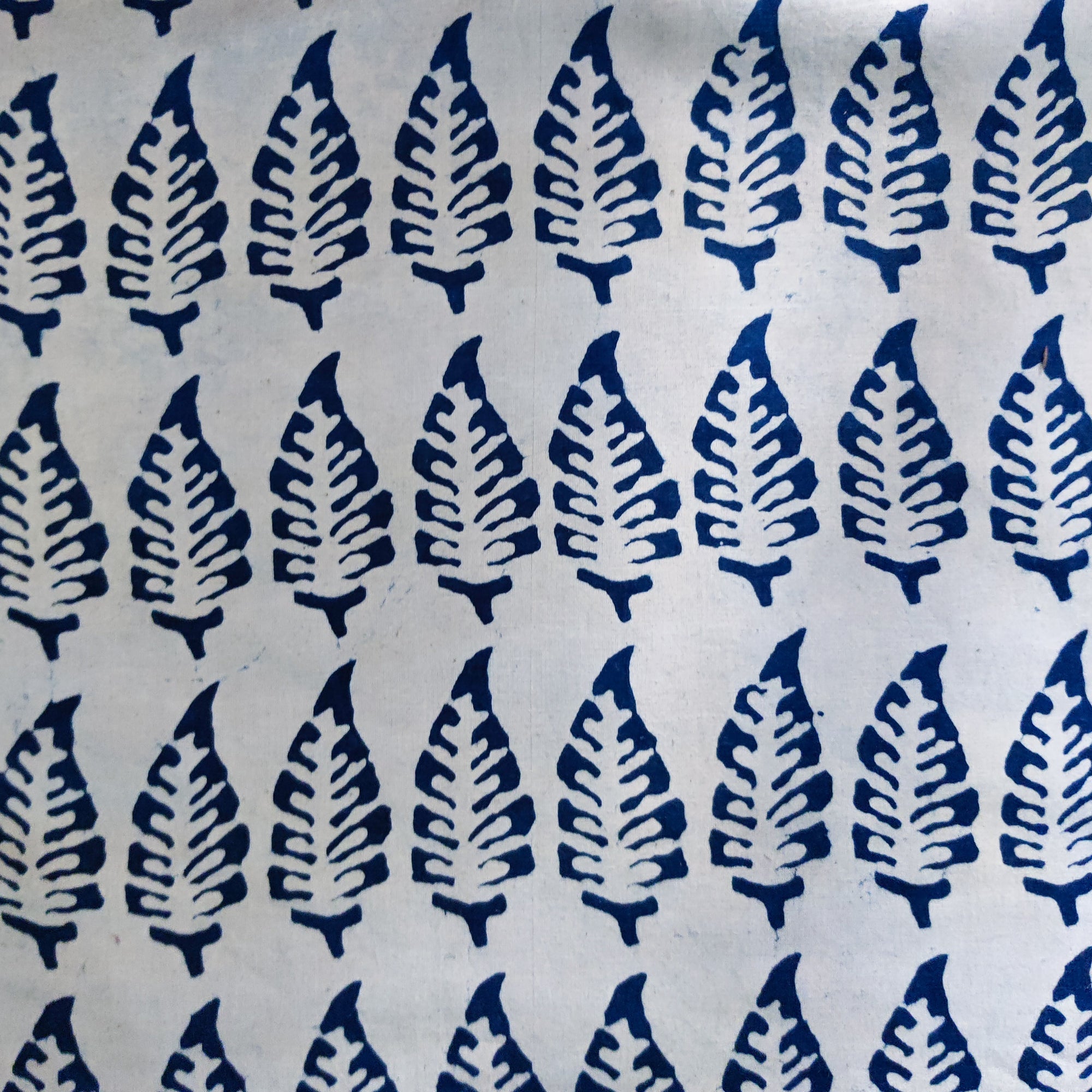 pre-cut(1.80 meter )Pure Cotton Light Indigo With Dark Indigo Ferns Ha ...