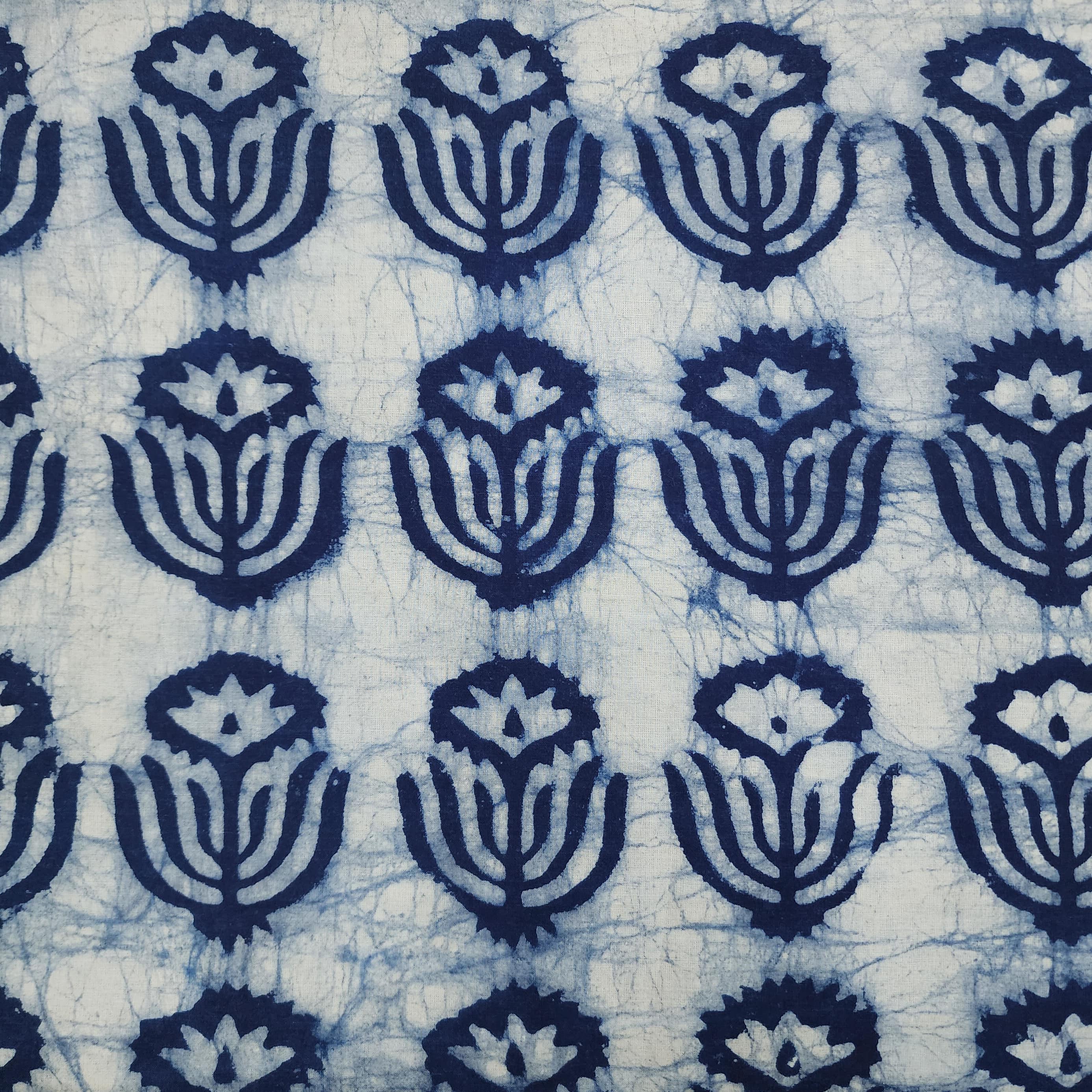 Pure Cotton Light Indigo With Dark Indigo Plant Hand Block Print Fabri ...