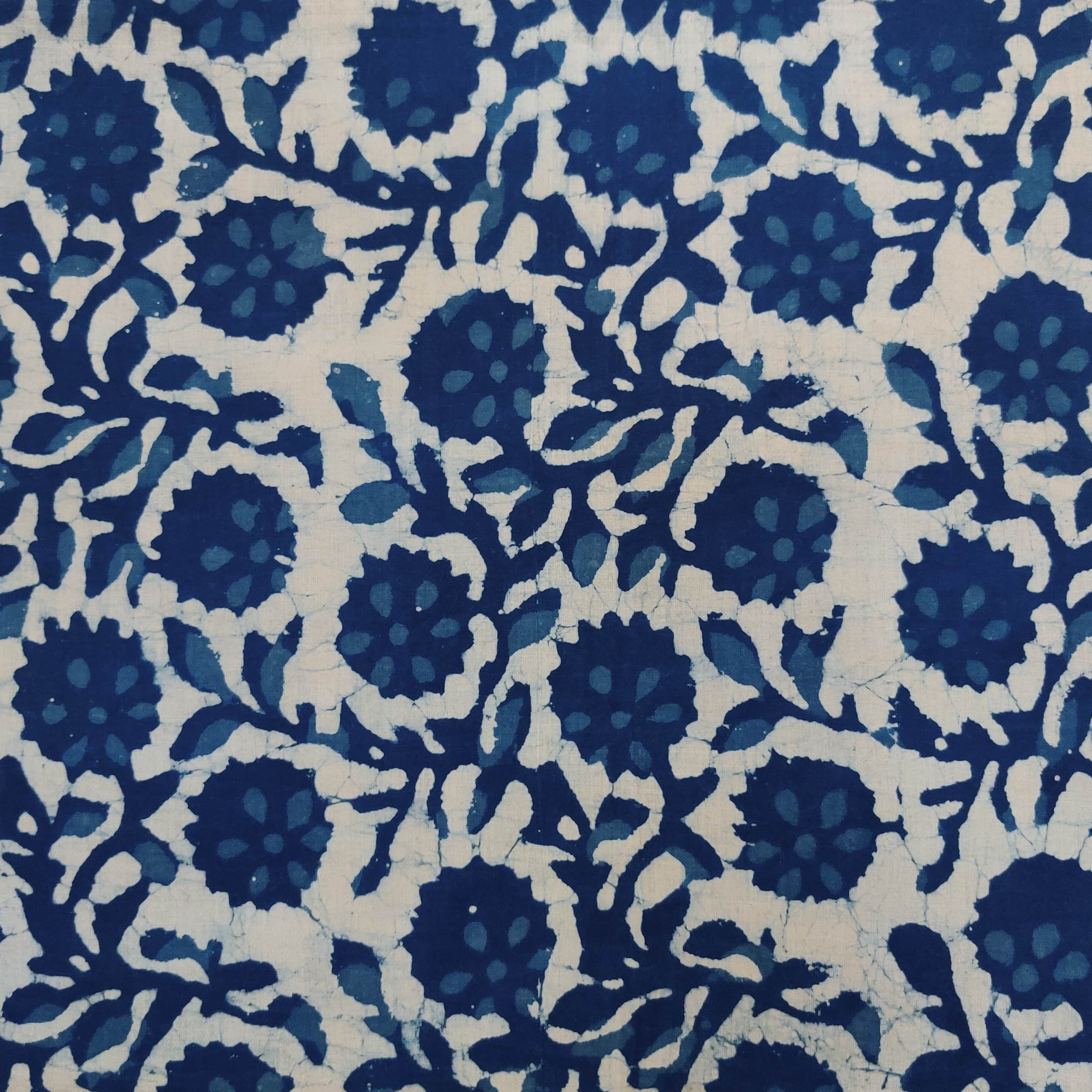Pure Cotton Light Indigo With Indigo Floral Jaal Hand Block Print Fabr ...
