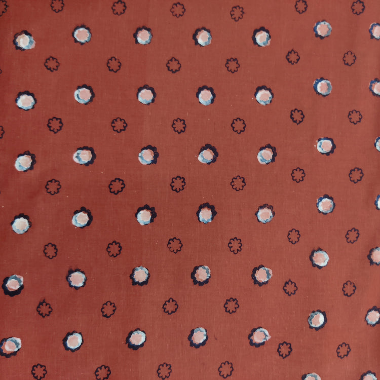 Pure Cotton Light Rust Brown With Tiny White Clouds Hand Block Print F ...