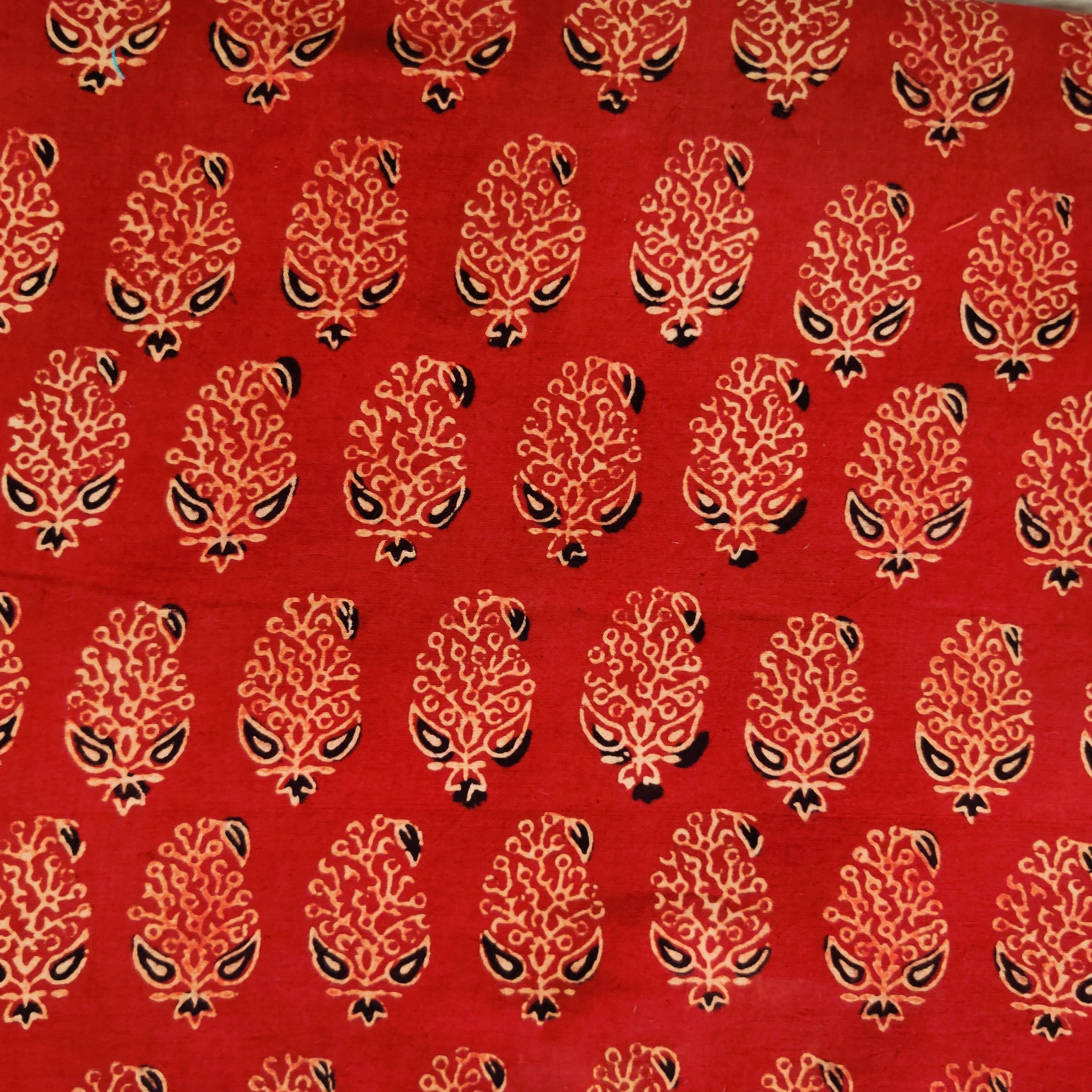 Pure Cotton Madder Vegetable Dyed Ajrak Fabric With Kairi Shaped Plant ...