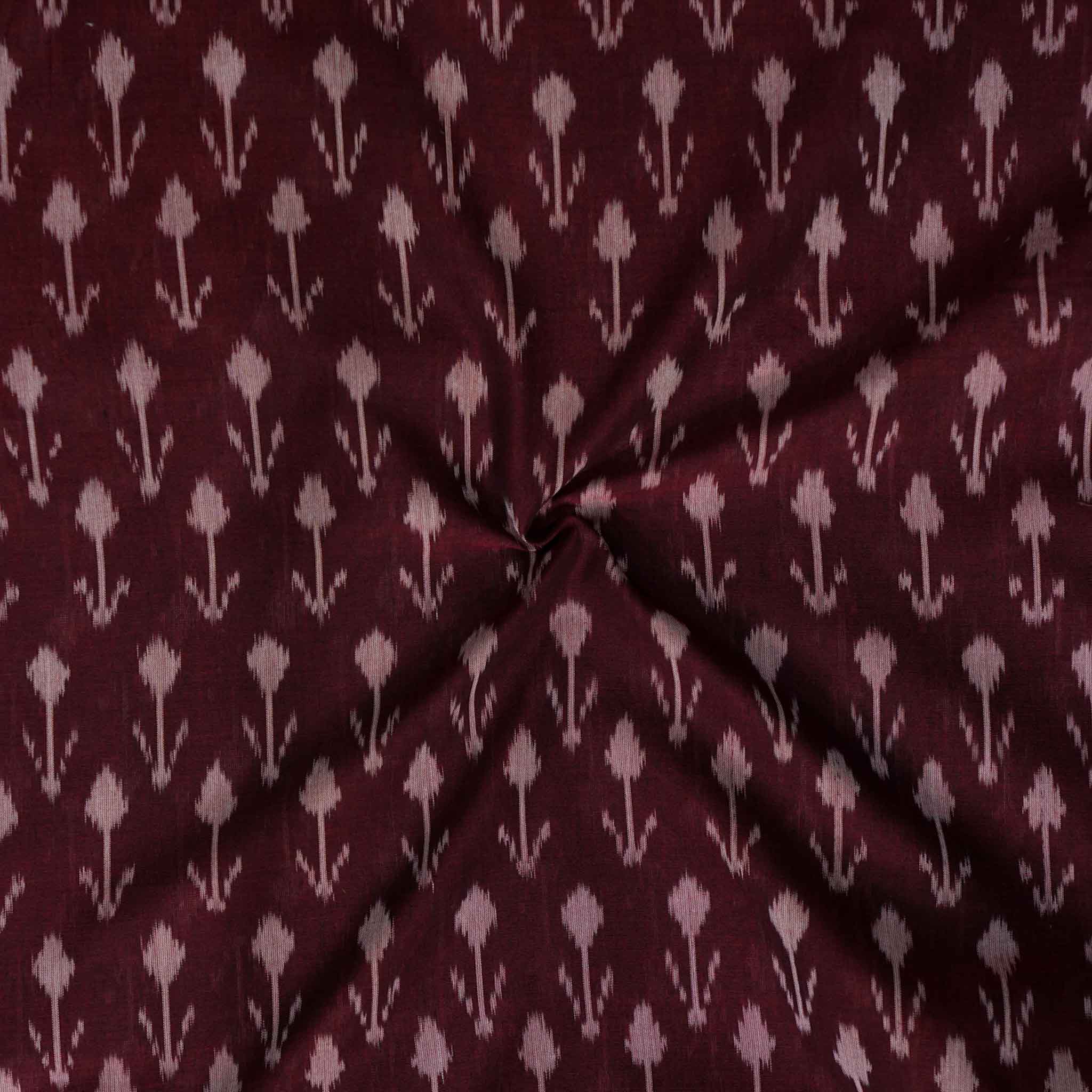 Pure Cotton Mercerised Maroon Ikkat With Cream Plant Weaves Woven Fabr ...