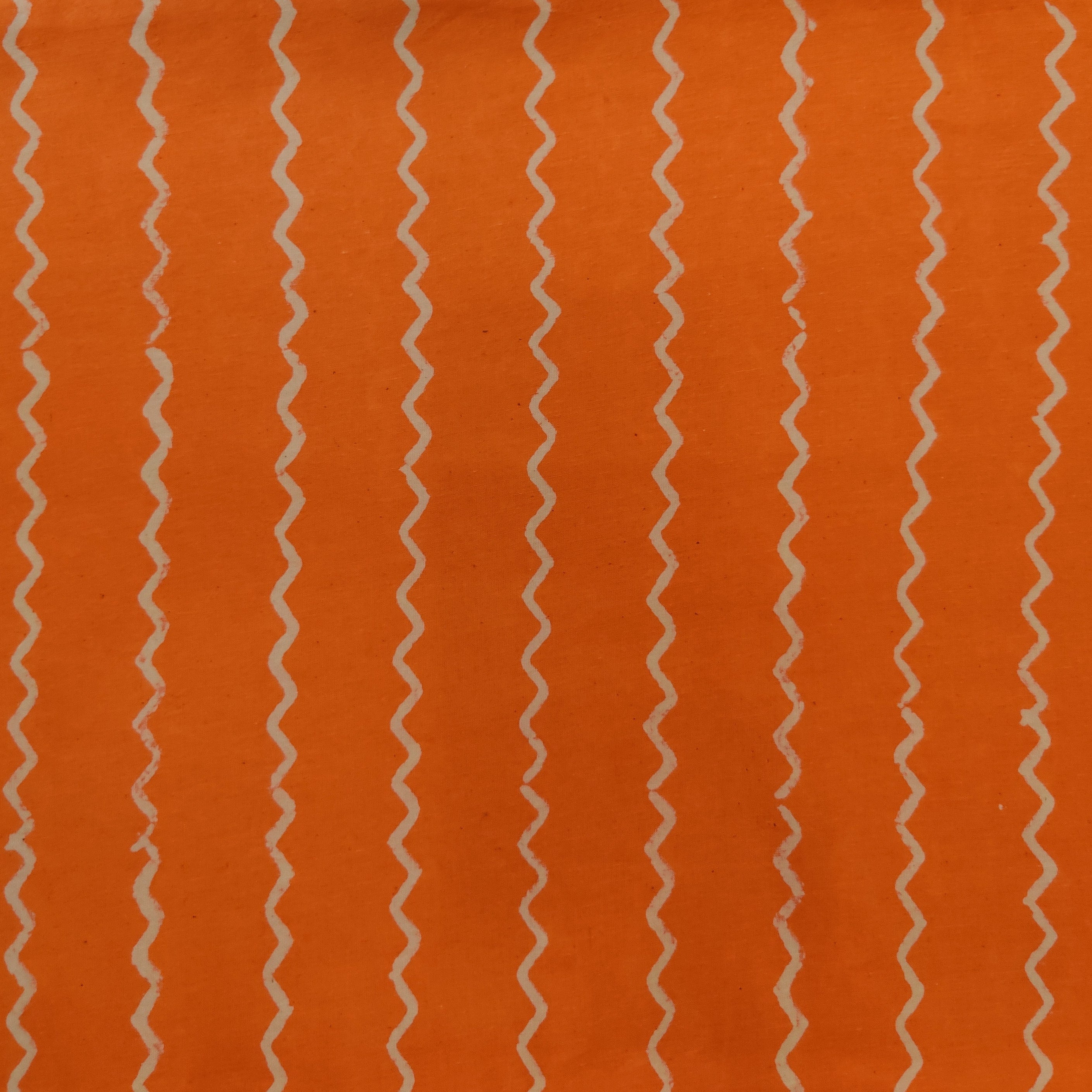 Pure Cotton Orange Discharge With Cream Waves Hand Block Print Fabric – Sanskruti