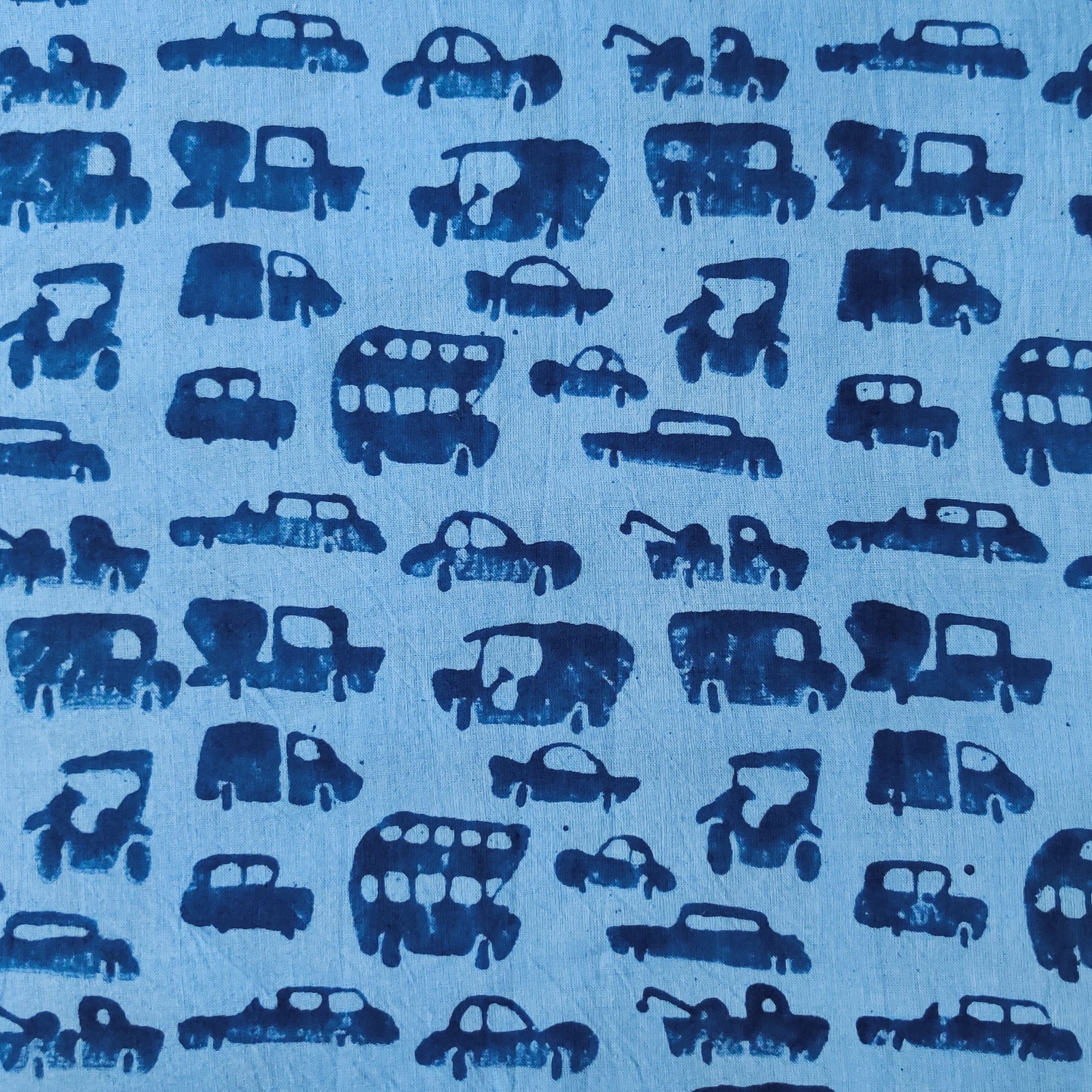 Pure Cotton Organic Dyed Blue Cars Hand Block Print Fabric – Sanskruti