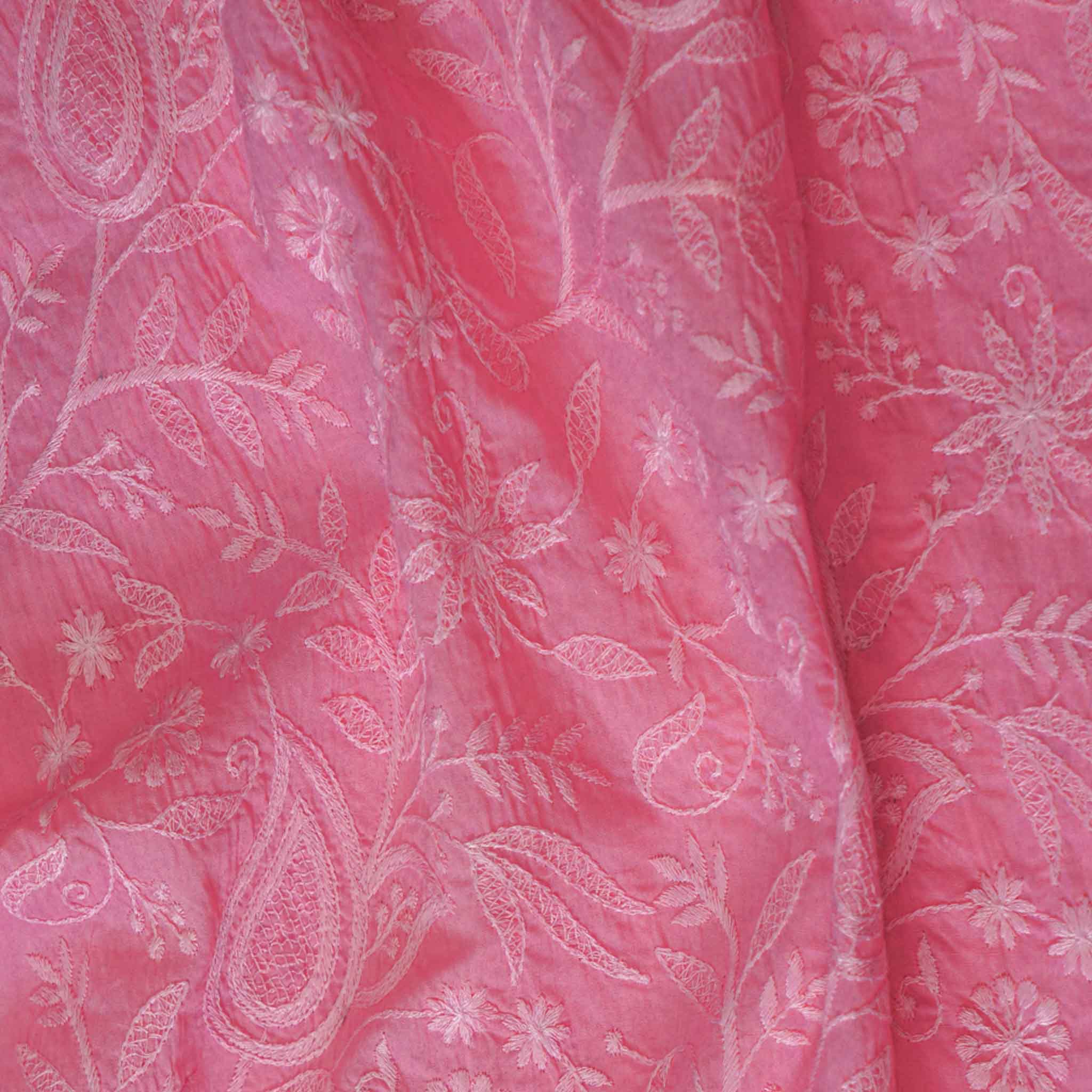 Pure Cotton Pastel Pink Self Embroidered Fabric – Sanskruti