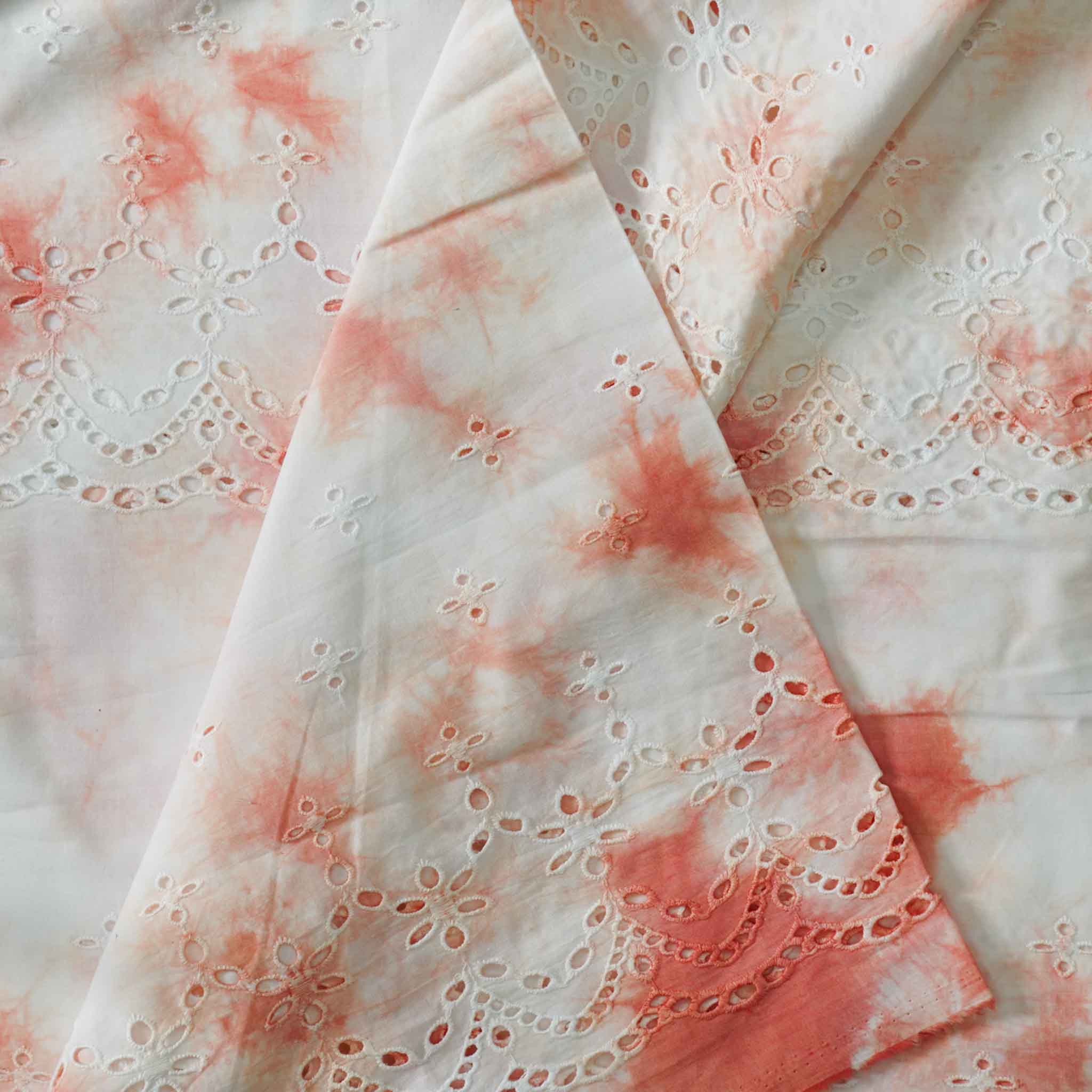 (Width 56 Inches) Pure Cotton Peach And Cream Abstract Batik Hakoba Fa ...