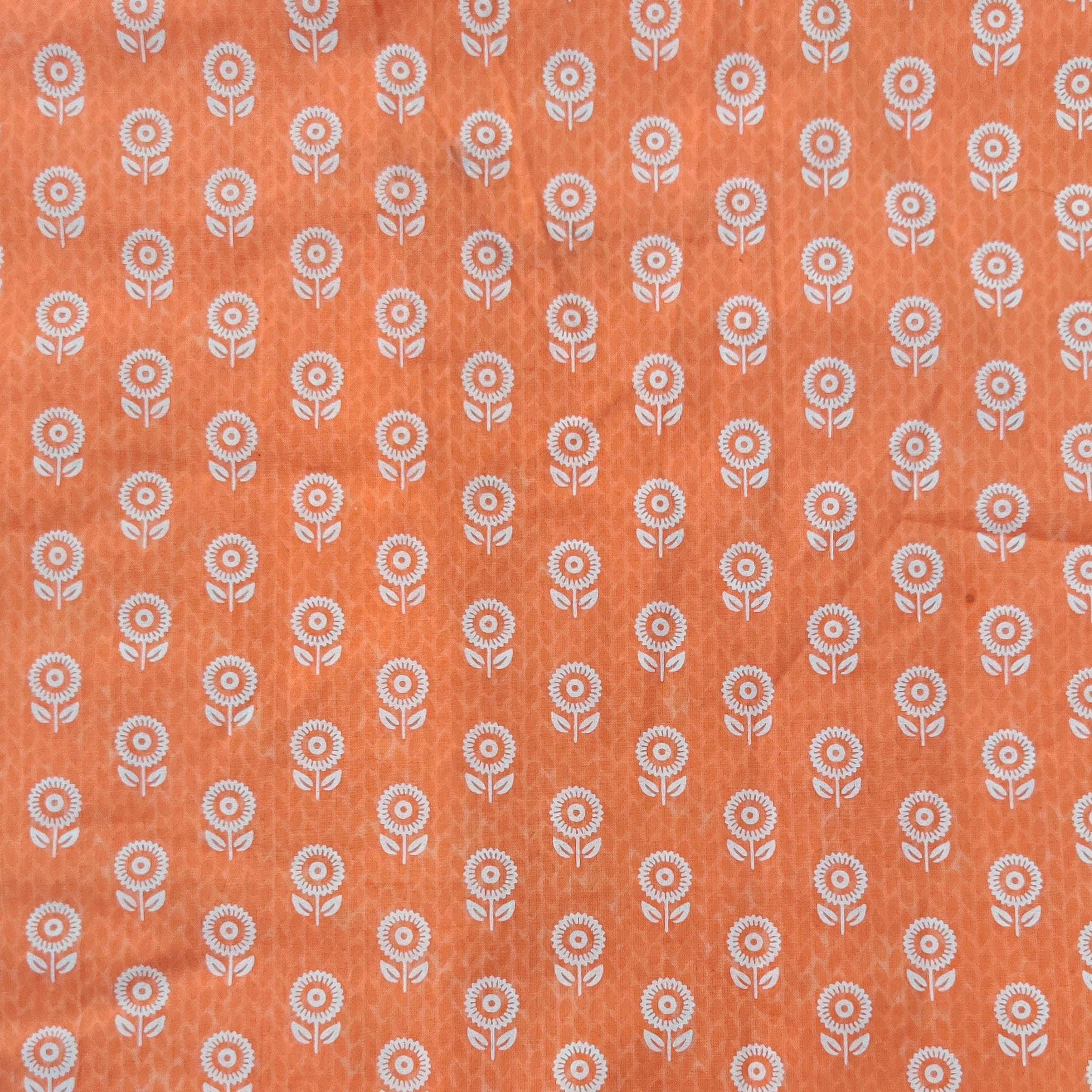 Pure Cotton Peach Screen Print With Tiny White Motifs Hand Block Print ...