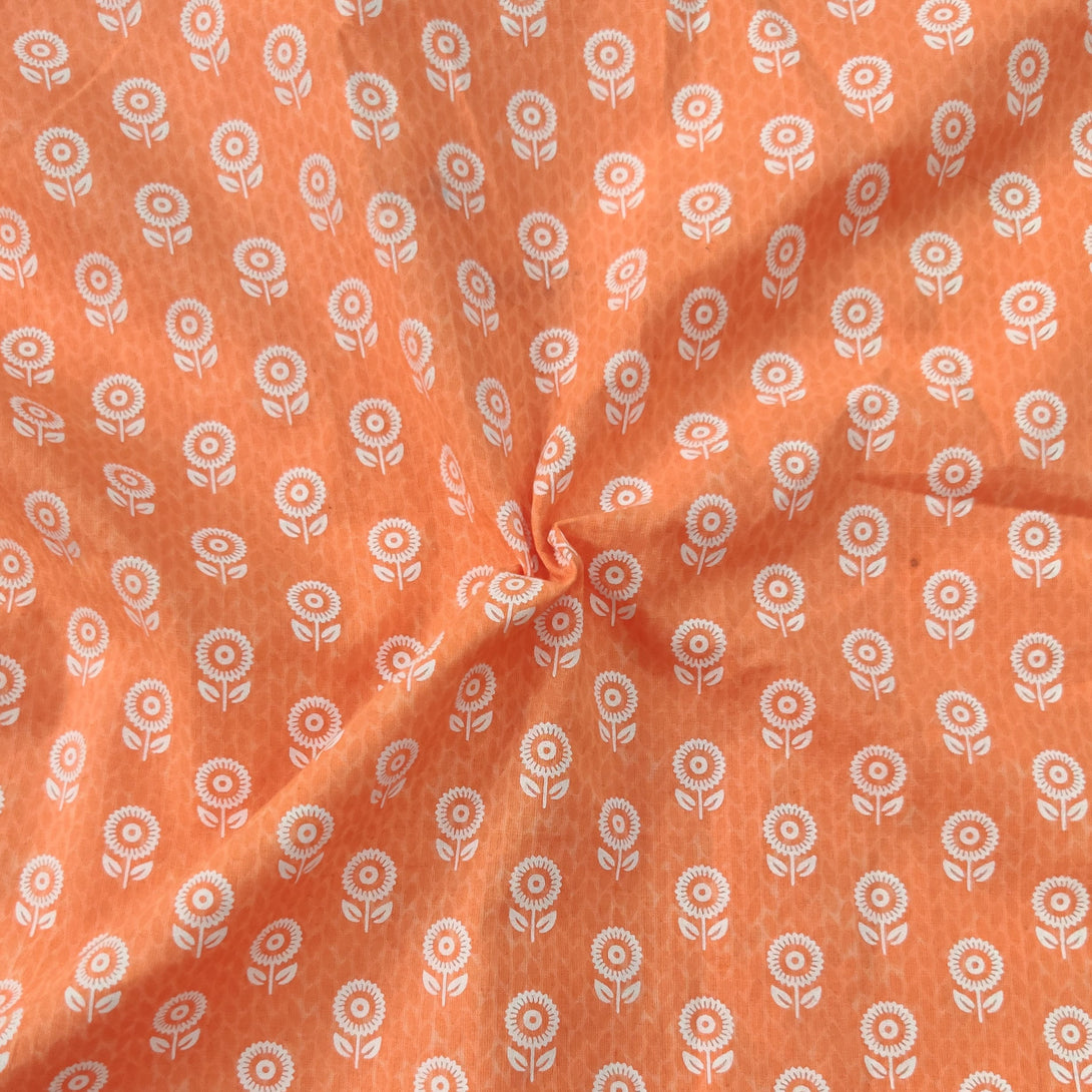 Pure Cotton Peach Screen Print With Tiny White Motifs Hand Block Print ...