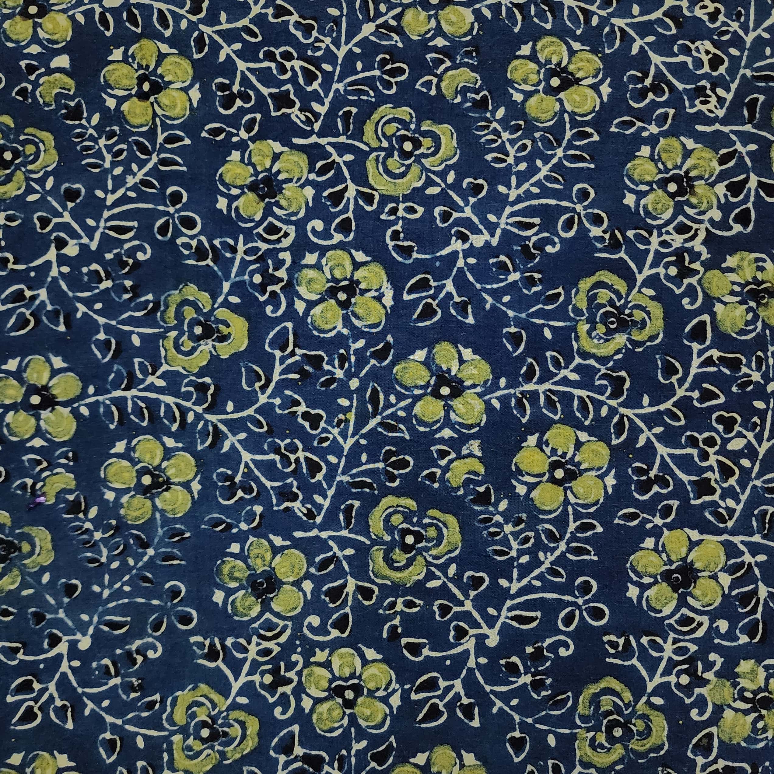Pure Cotton Persian Blue With Green Cream Floral Jaal Hand Block Print ...