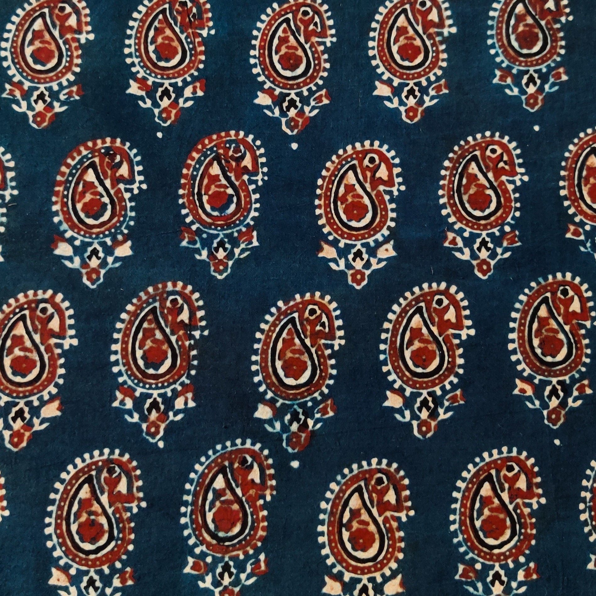 Pure Cotton Persian Blue With Kairi Motif Hand Block Print Fabric ...