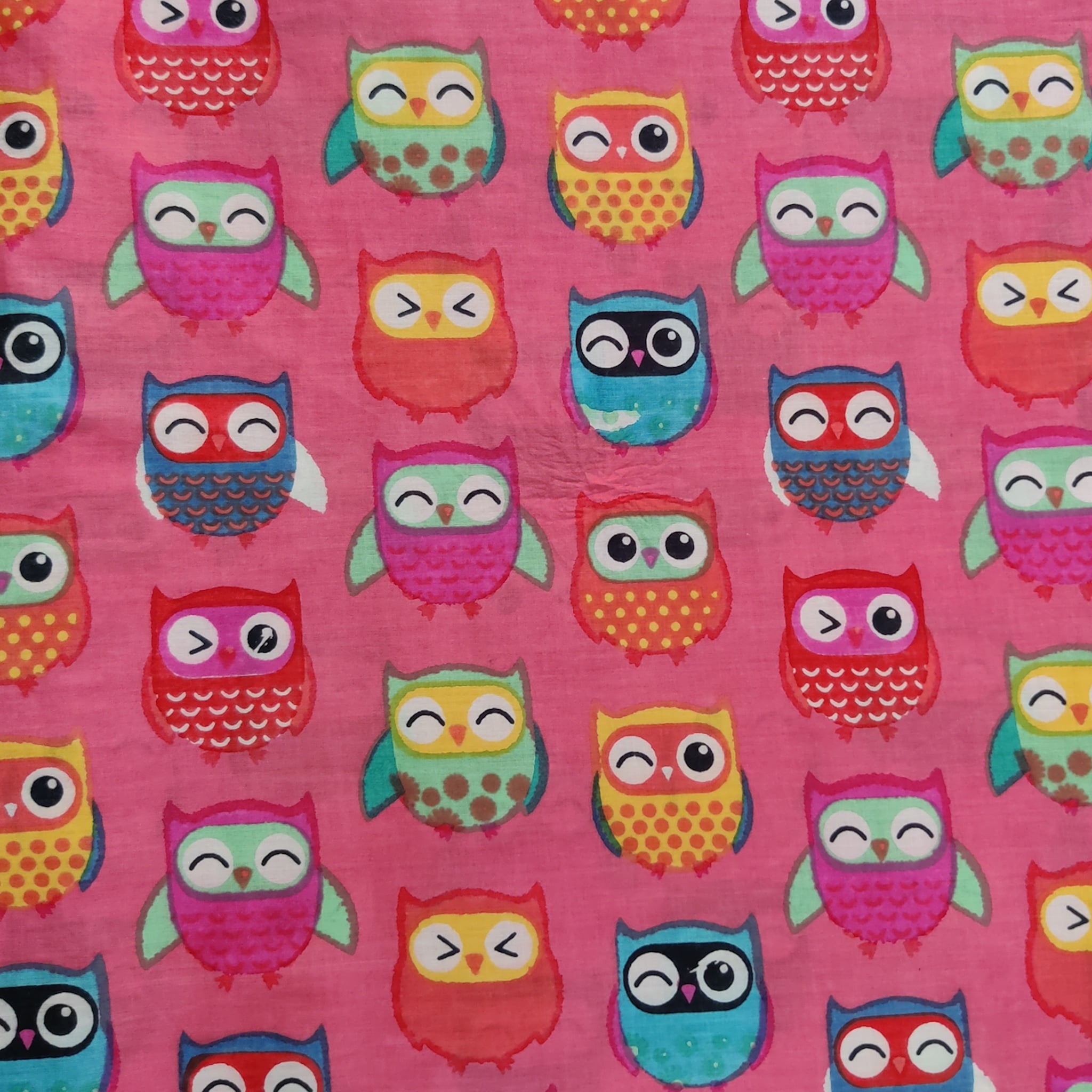 Pure Cotton Pink With Multicolor Owl Screenprint Fabric – Sanskruti