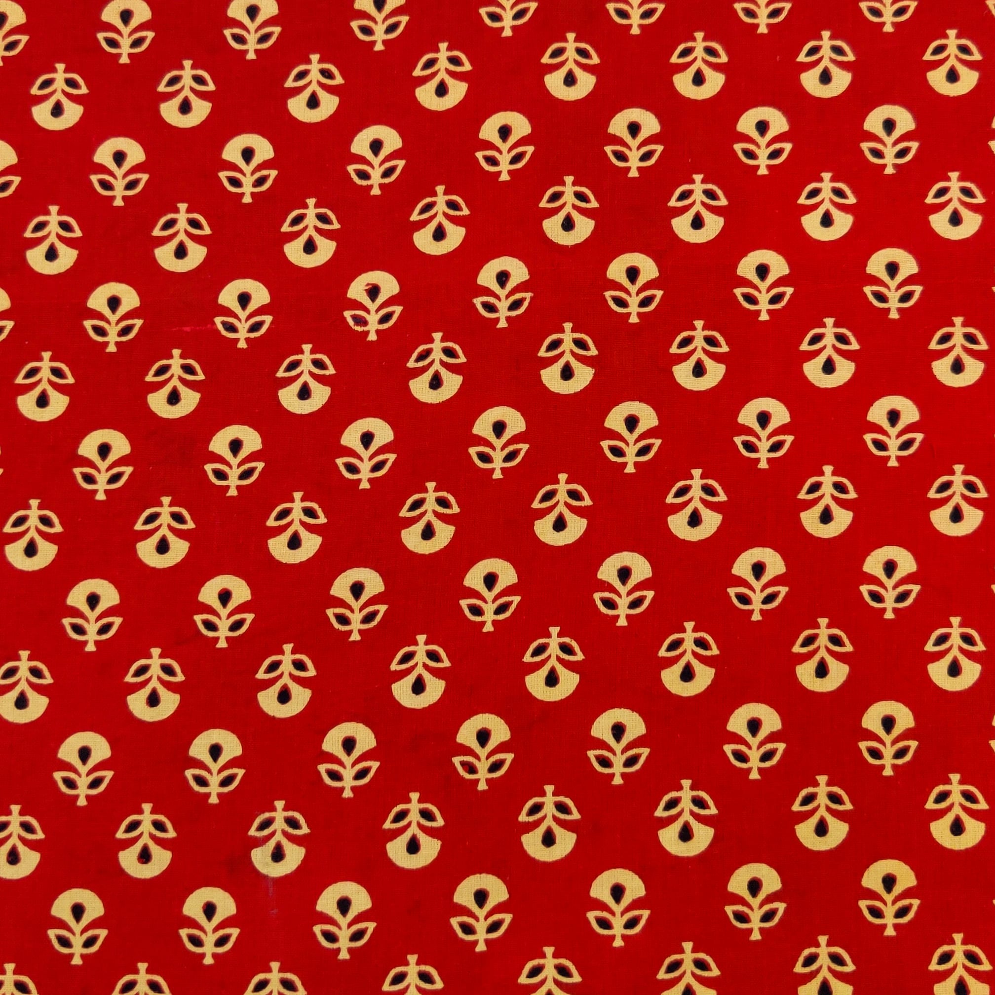 Pure Cotton Red Screen Print With Cream Tiny Motifs Screen Print Fabri ...