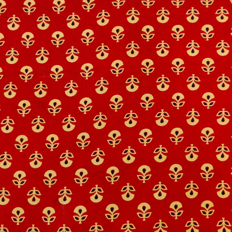 Pure Cotton Red Screen Print With Cream Tiny Motifs Screen Print Fabri ...