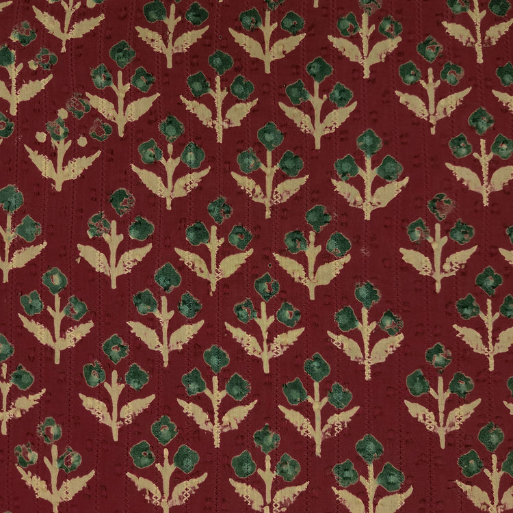 Pure Cotton Reddish Pink Discharge With Cream Green Grass Flowers Hand ...