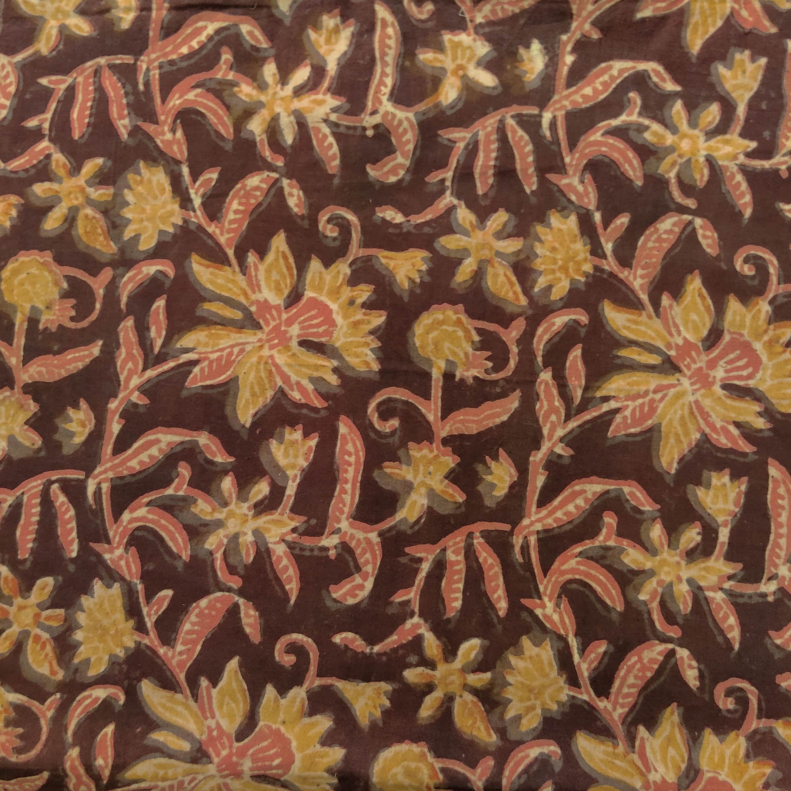 Pre-cut 1.65 meter Pure Cotton Rust Brown With Mustard Floral Jaal Han ...