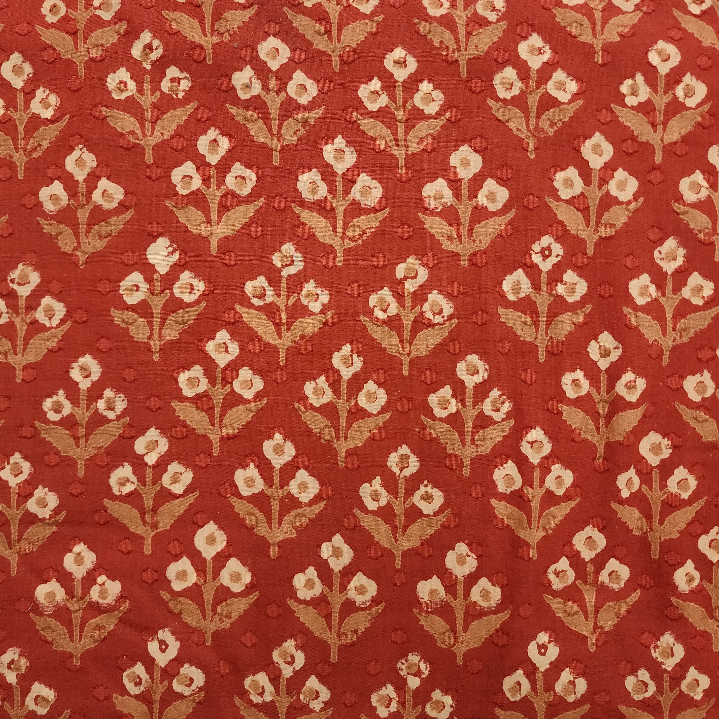 Pure Cotton Rust Discharge With Cream Grass Flowers Hand Block Print F ...