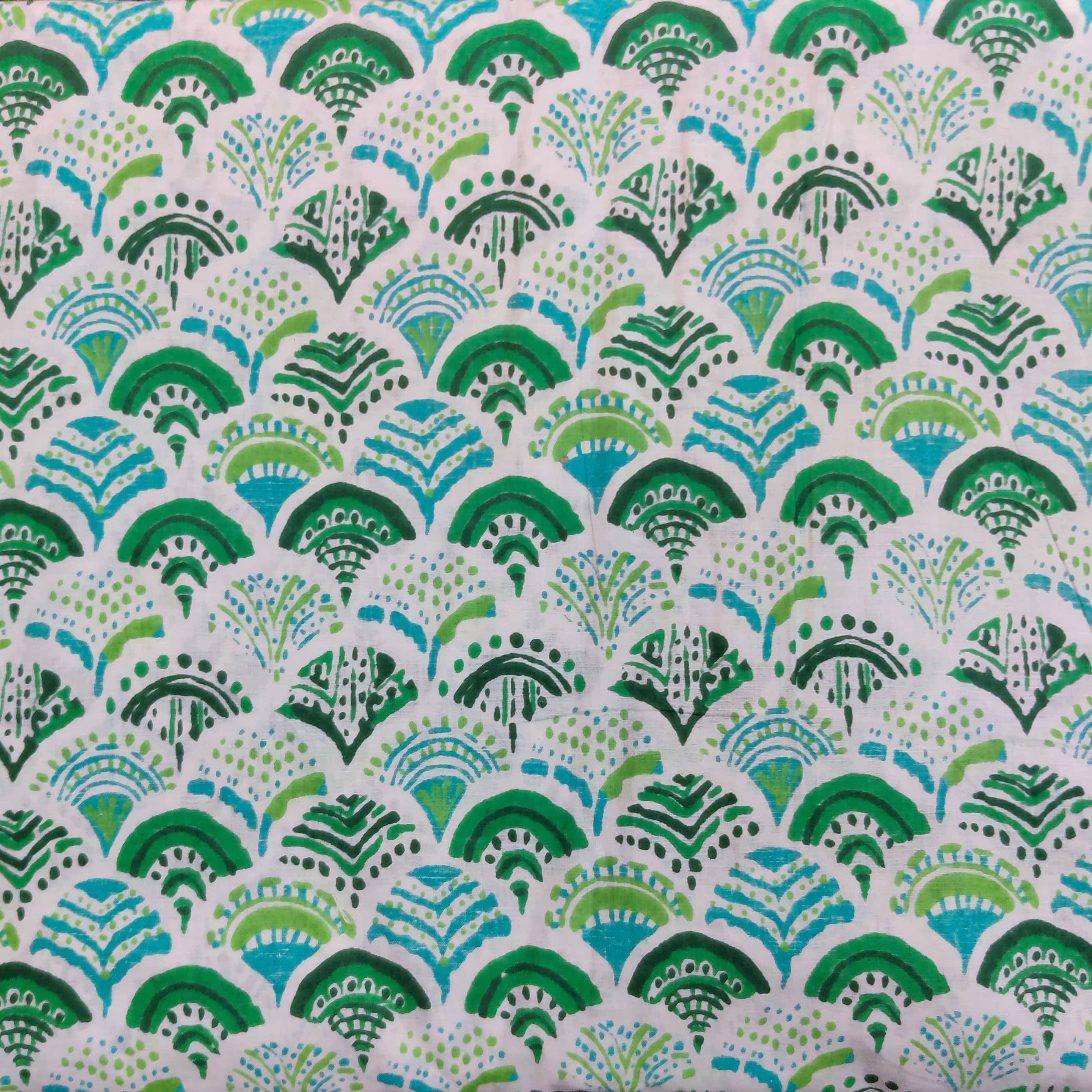 Pure Cotton Screen Print With Shades Of Green Print Fabric – Sanskruti